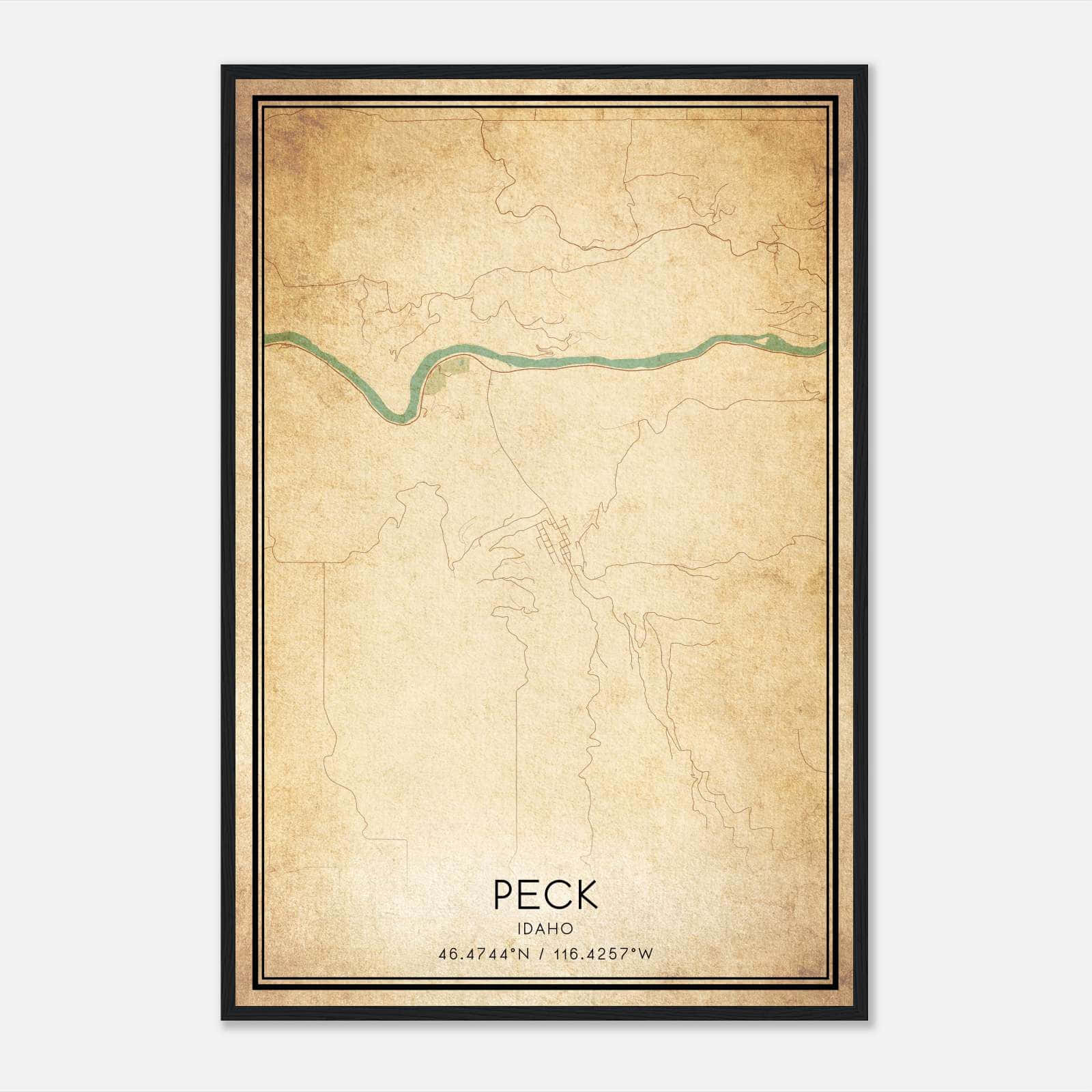 Vintage Peck Idaho Map Poster, Peck ID City Road Wall Art Print ...