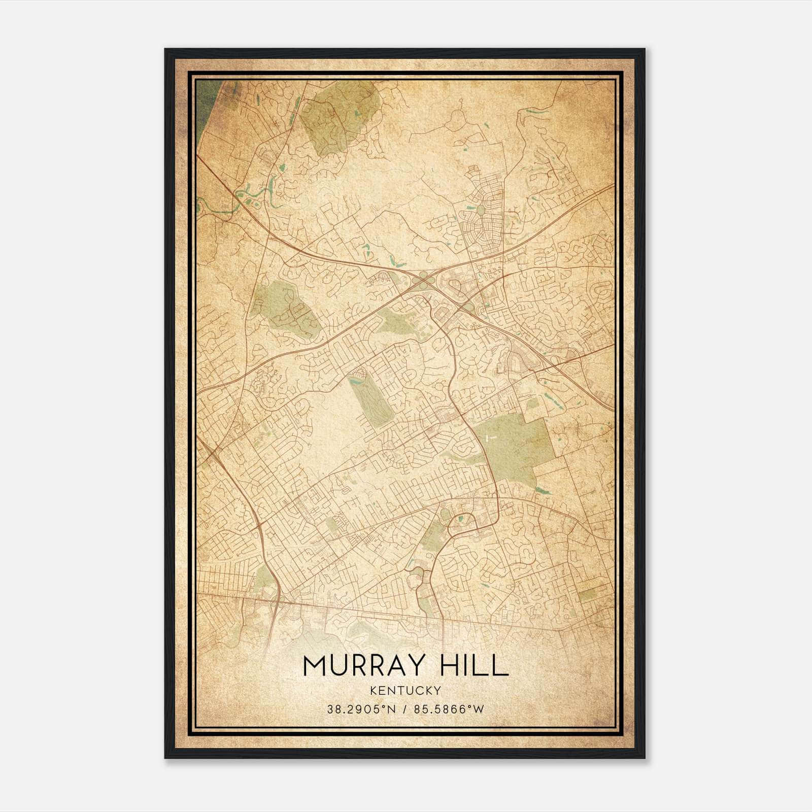 Vintage Murray Hill Kentucky Map Poster, Murray Hill KY City Road Wall ...