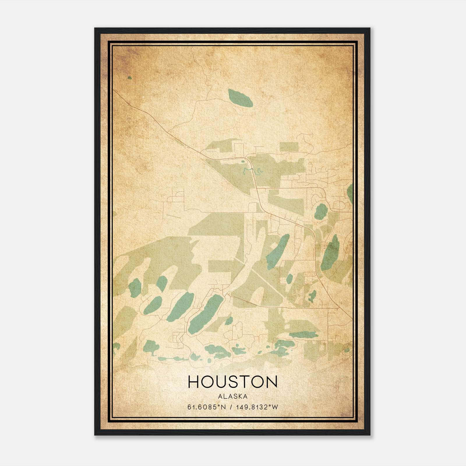 Vintage Houston Alaska Map Poster, Houston AK City Road Wall Art Print ...