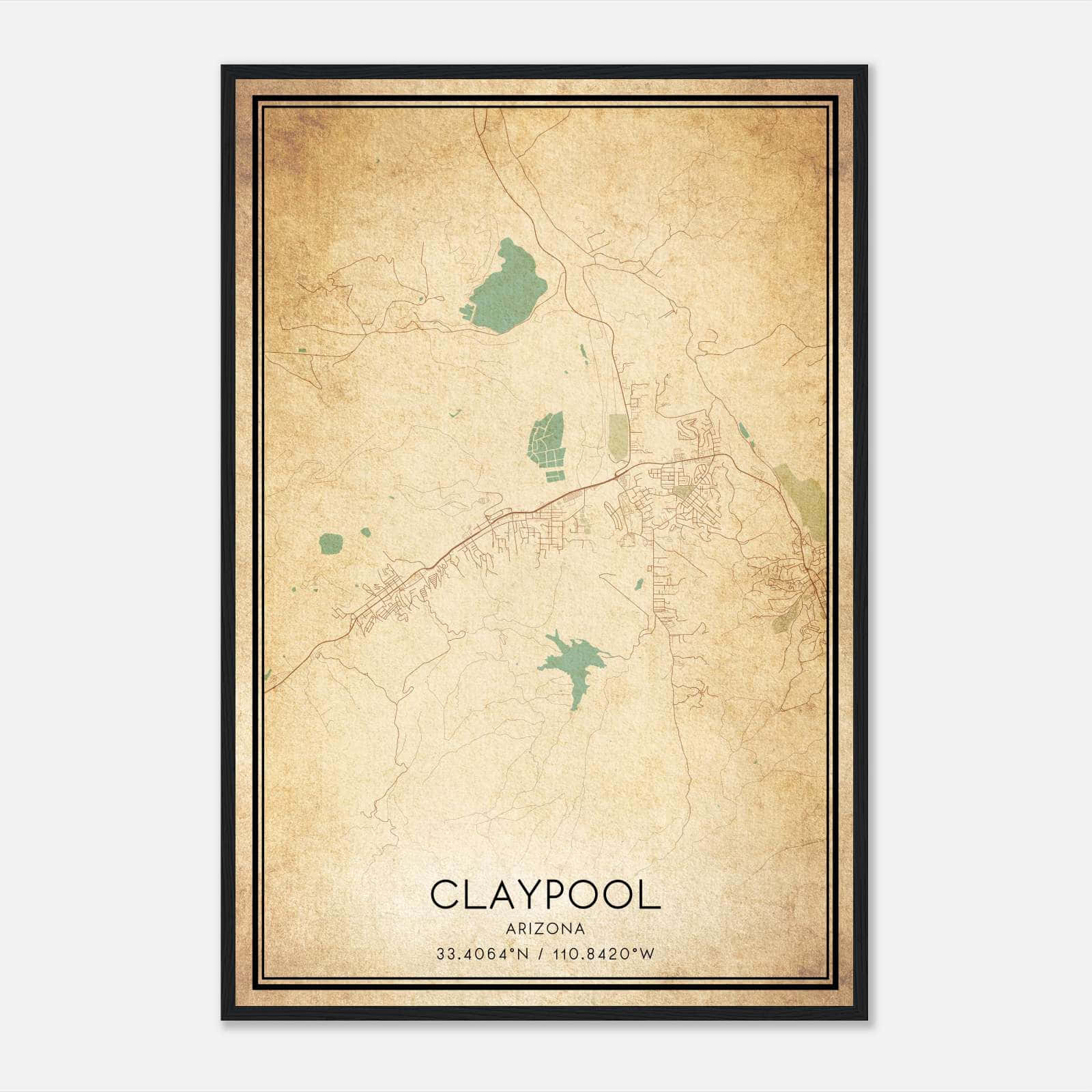 Vintage Claypool Arizona Map Poster, Claypool AZ City Road Wall Art ...