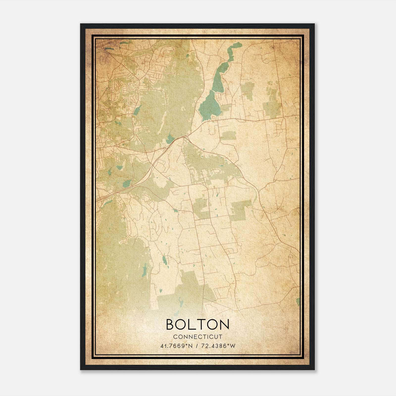Vintage Bolton Connecticut Map Poster, Bolton CT City Road Wall Art ...