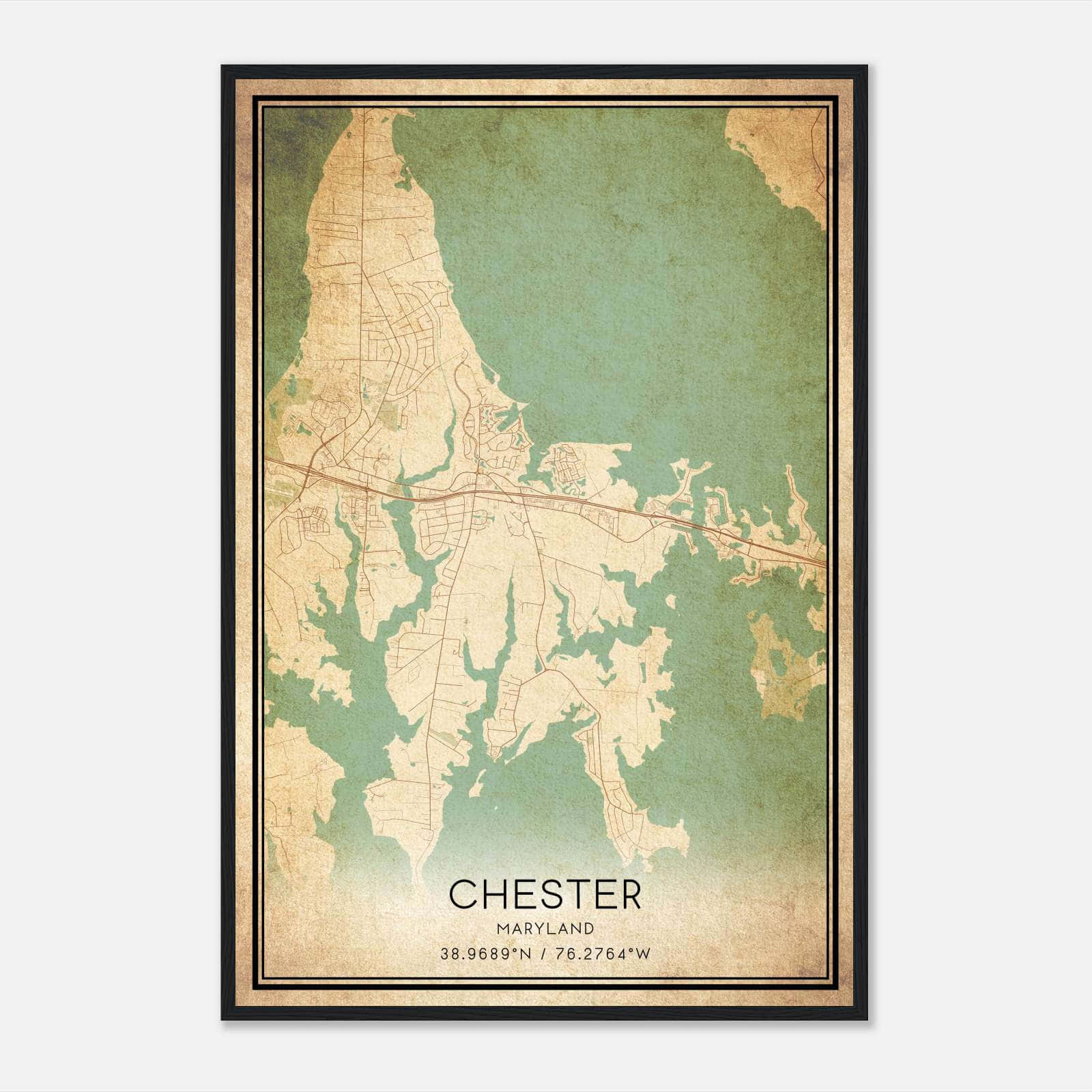 Vintage Chester Maryland Map Poster, Chester MD City Road Wall Art ...