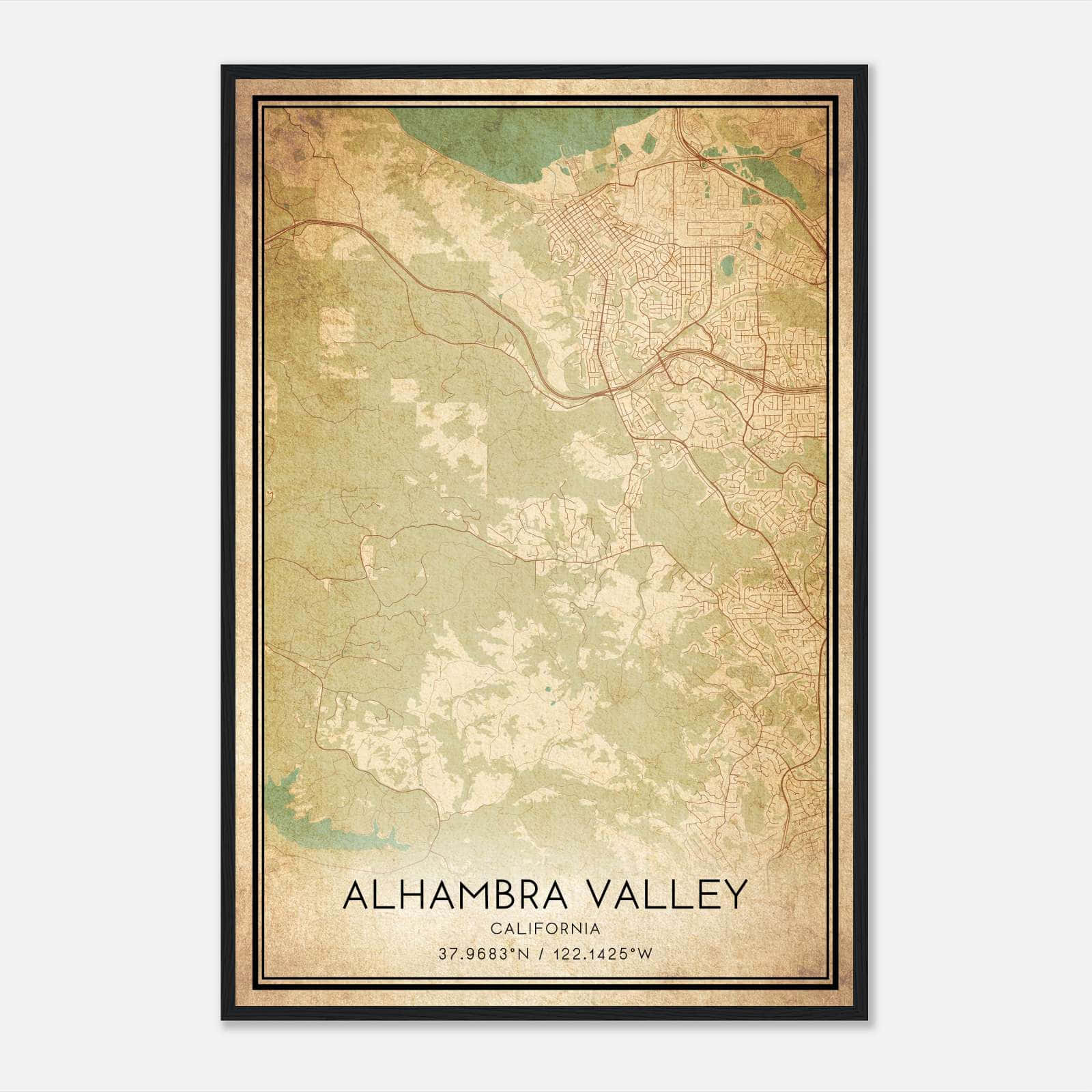 Vintage Alhambra Valley California Map Poster, Alhambra Valley CA City ...