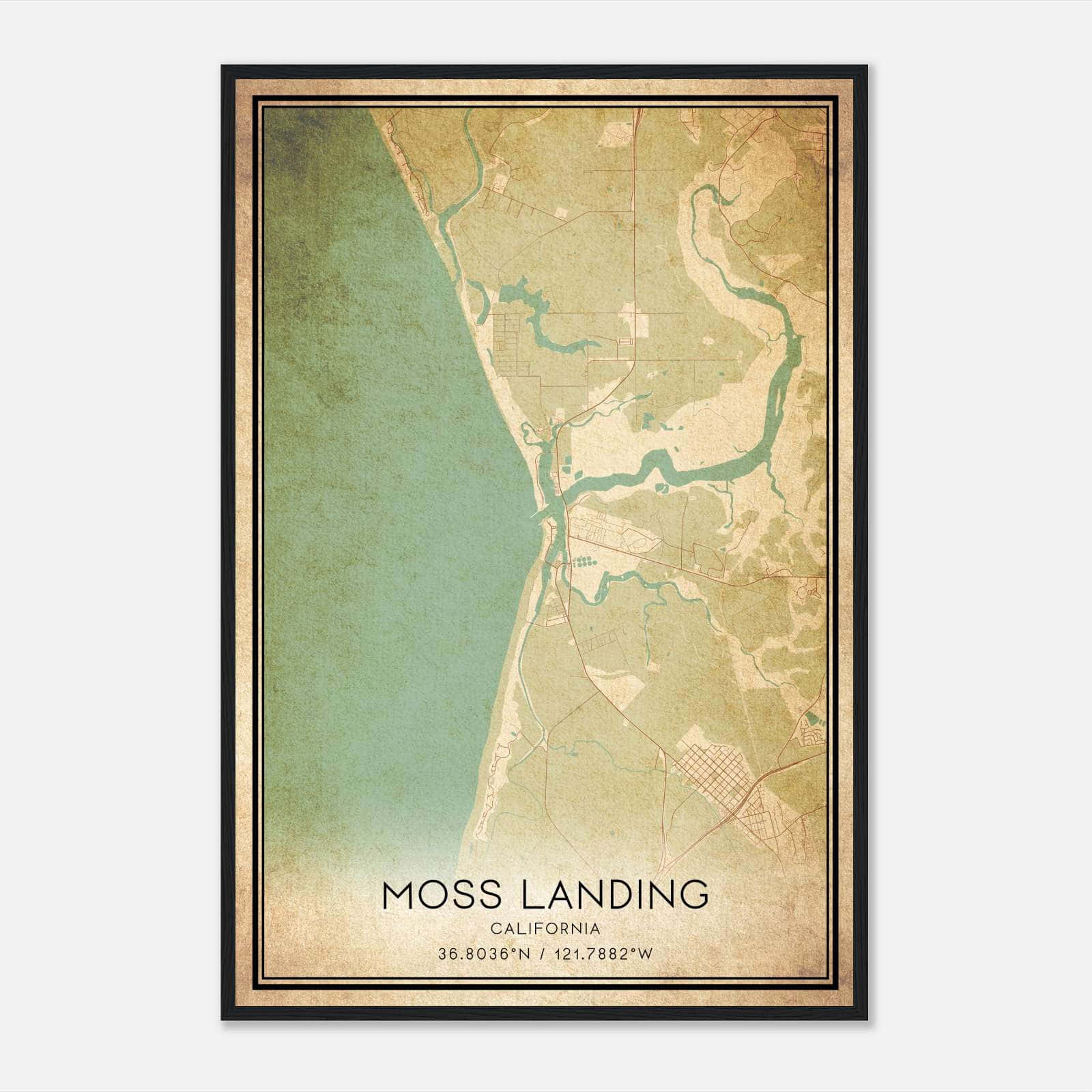 Vintage Moss Landing California Map Poster, Moss Landing CA City Road ...