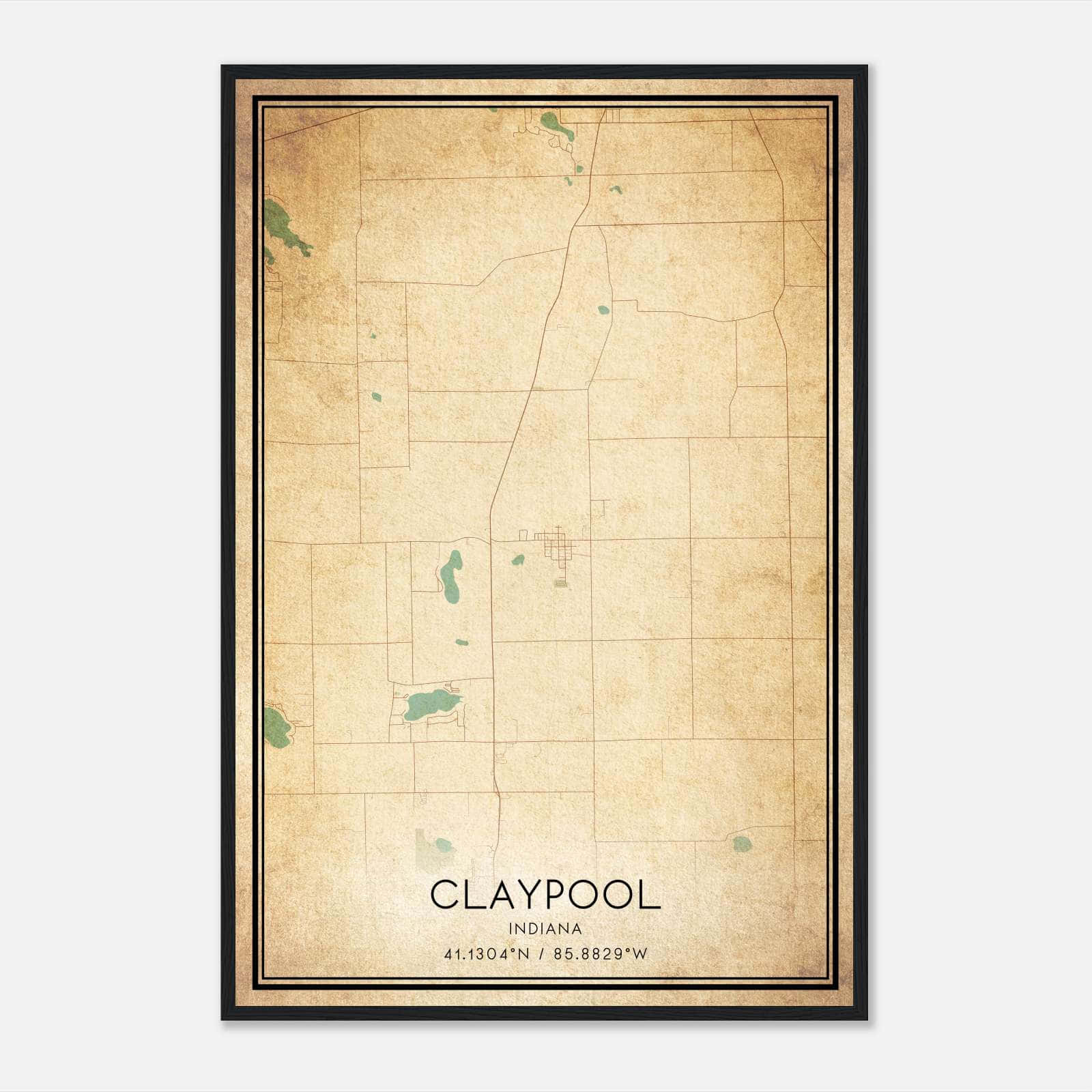 Vintage Claypool Indiana Map Poster, Claypool IN City Road Wall Art ...
