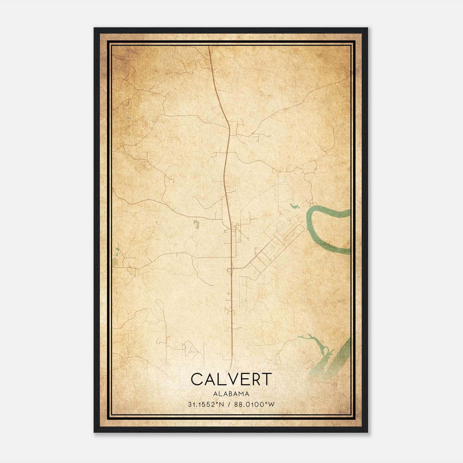 Vintage Calvert Alabama Map Poster, Calvert AL City Road Wall Art Print ...
