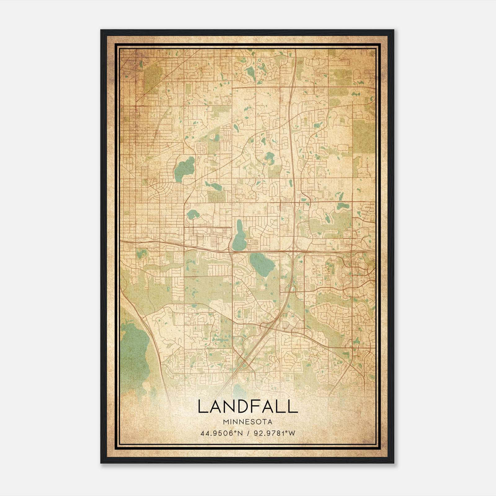 Vintage Landfall Minnesota Map Poster, Landfall MN City Road Wall Art ...