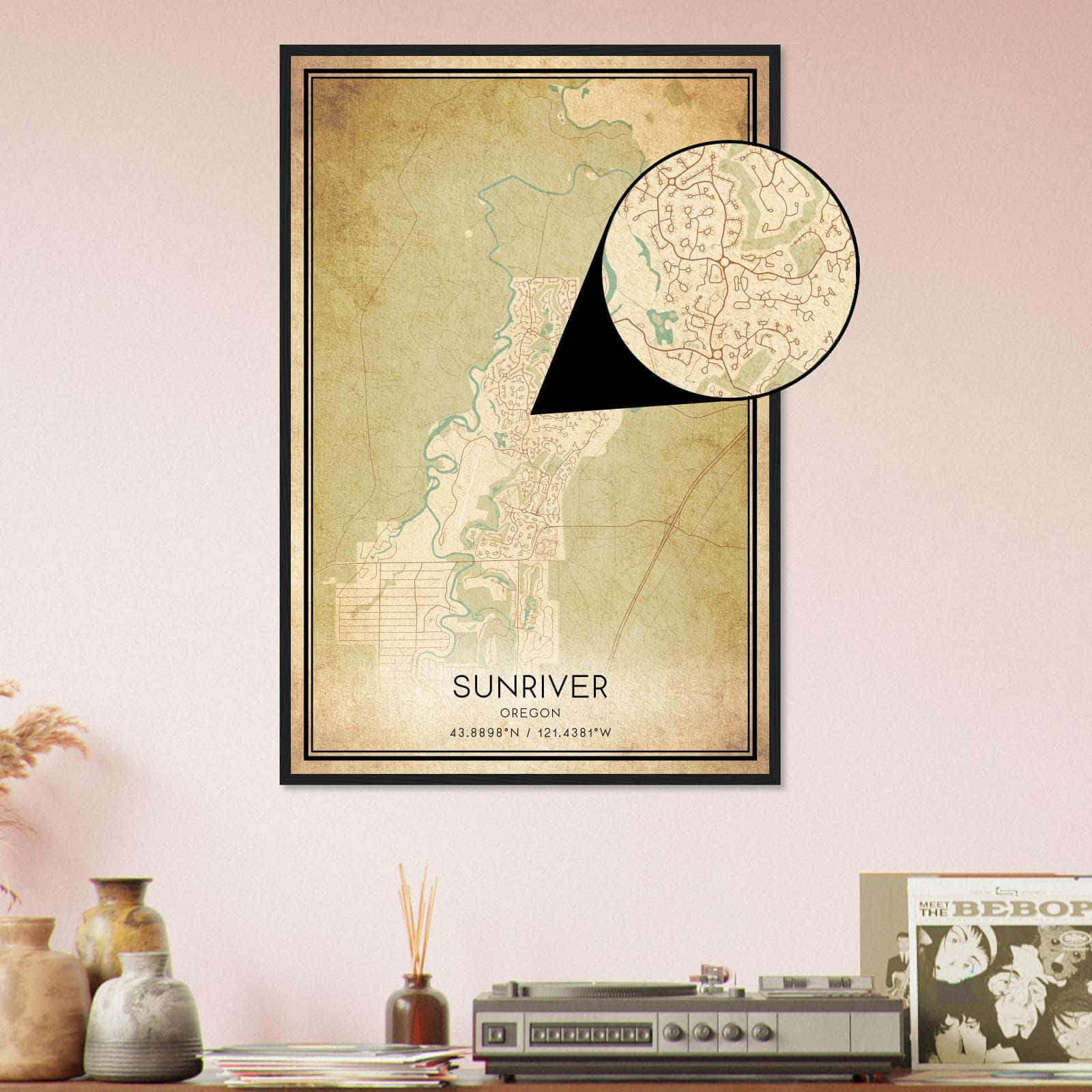 Vintage Sunriver Oregon Map Poster, Sunriver OR City Road Wall Art ...