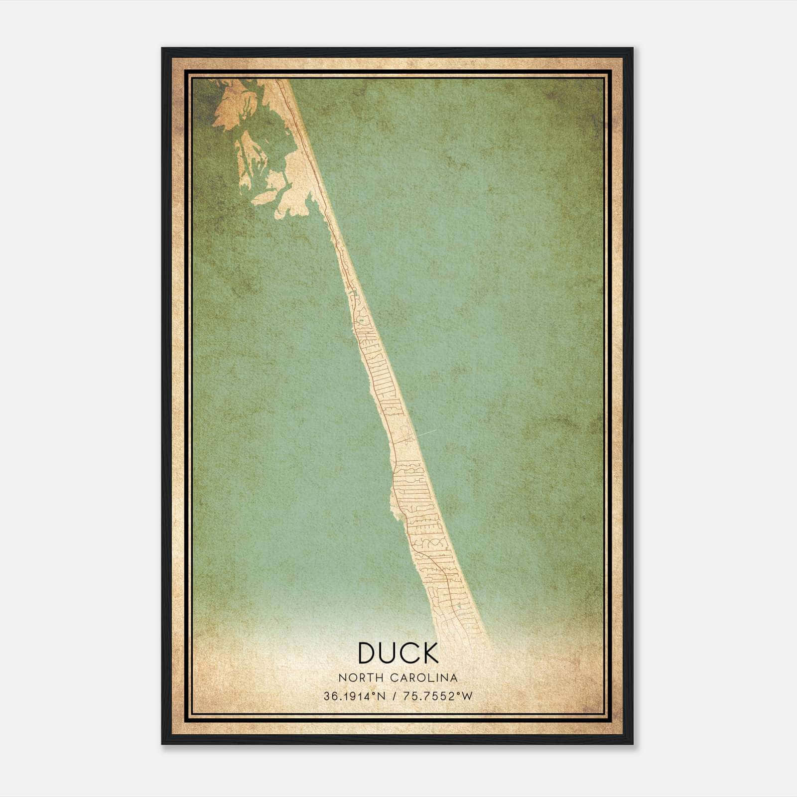 Vintage Duck North Carolina Map Poster, Duck NC City Road Wall Art ...