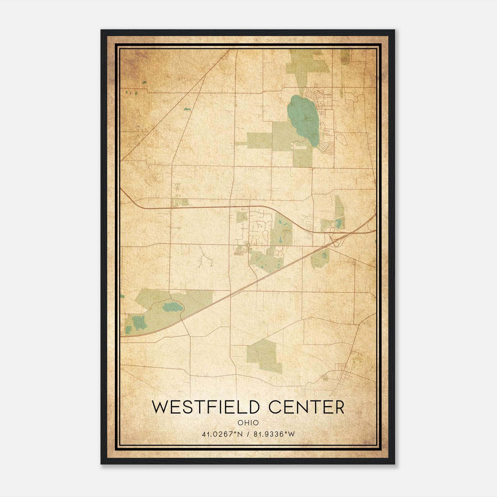 Vintage Westfield Center Ohio Map Poster, Westfield Center OH City Road ...