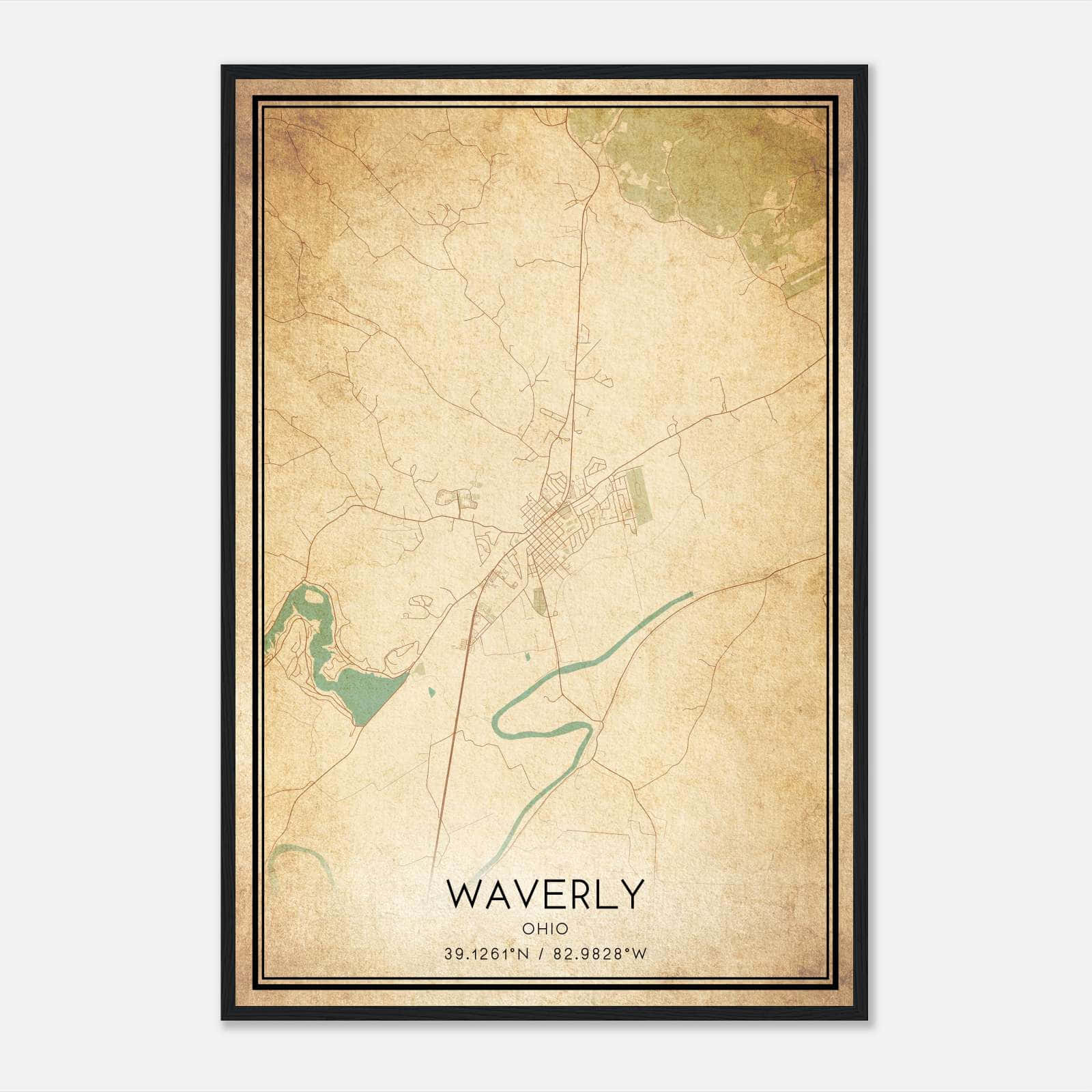Vintage Waverly Ohio Map Poster, Waverly OH City Road Wall Art Print ...