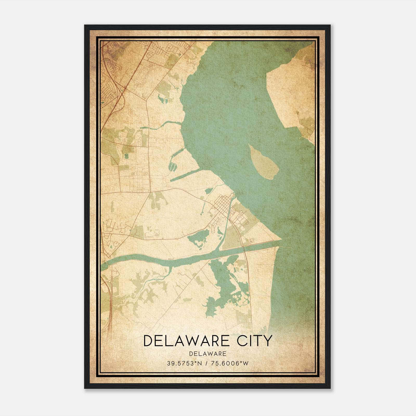 Vintage Delaware City Delaware Map Poster, Delaware City DE City Road ...
