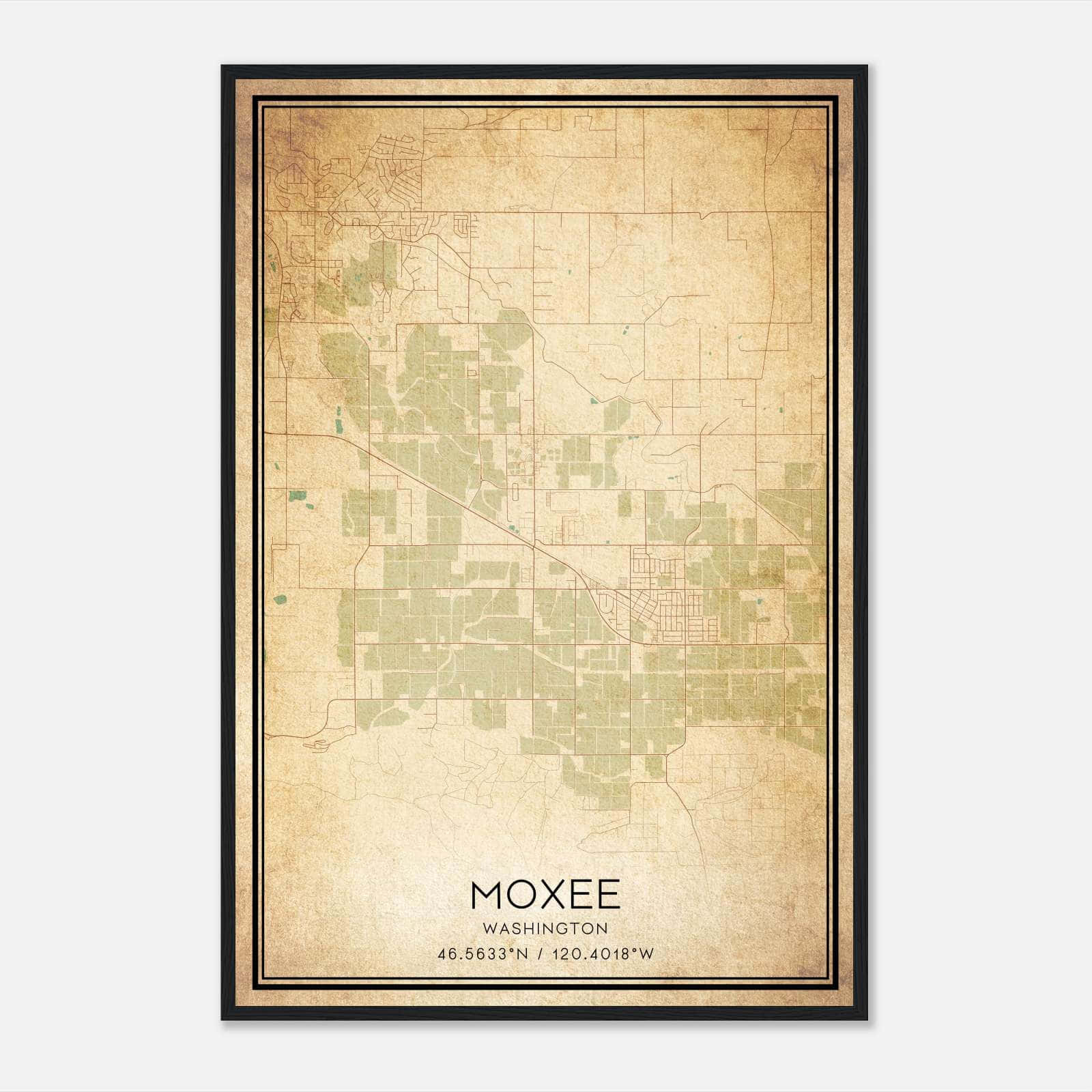 Vintage Moxee Washington Map Poster, Moxee WA City Road Wall Art Print ...