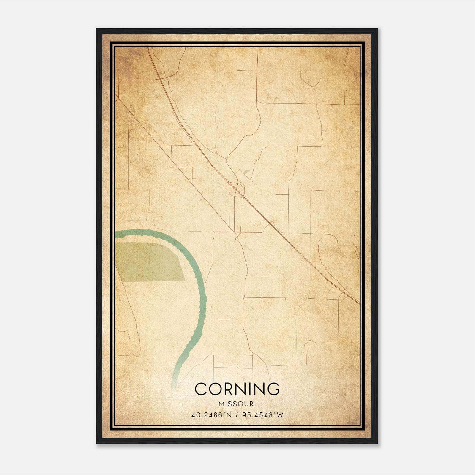 Vintage Corning Missouri Map Poster, Corning MO City Road Wall Art ...