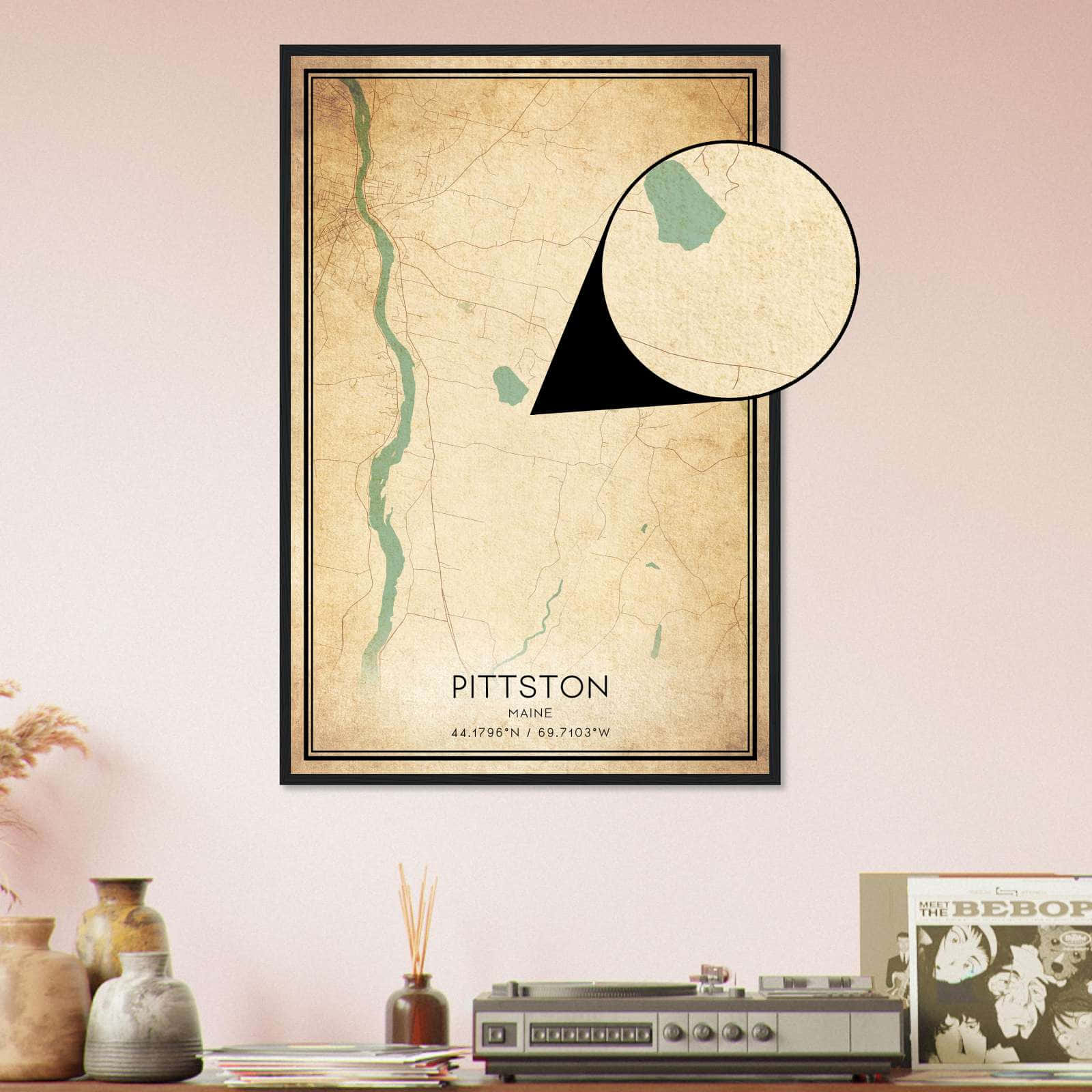 Vintage Pittston Maine Map Poster, Pittston ME City Road Wall Art Print ...