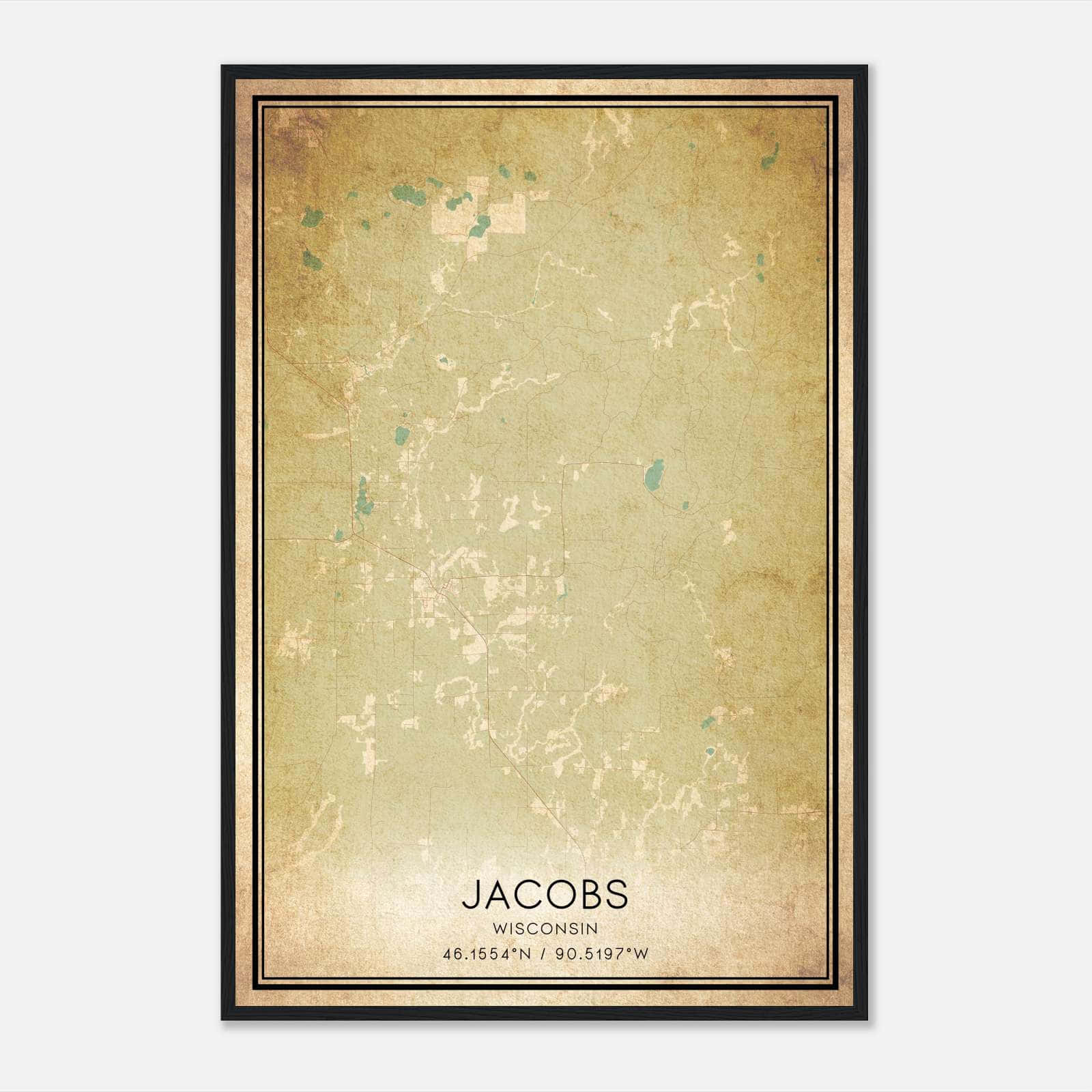 Vintage Jacobs Wisconsin Map Poster, Jacobs WI City Road Wall Art Print ...