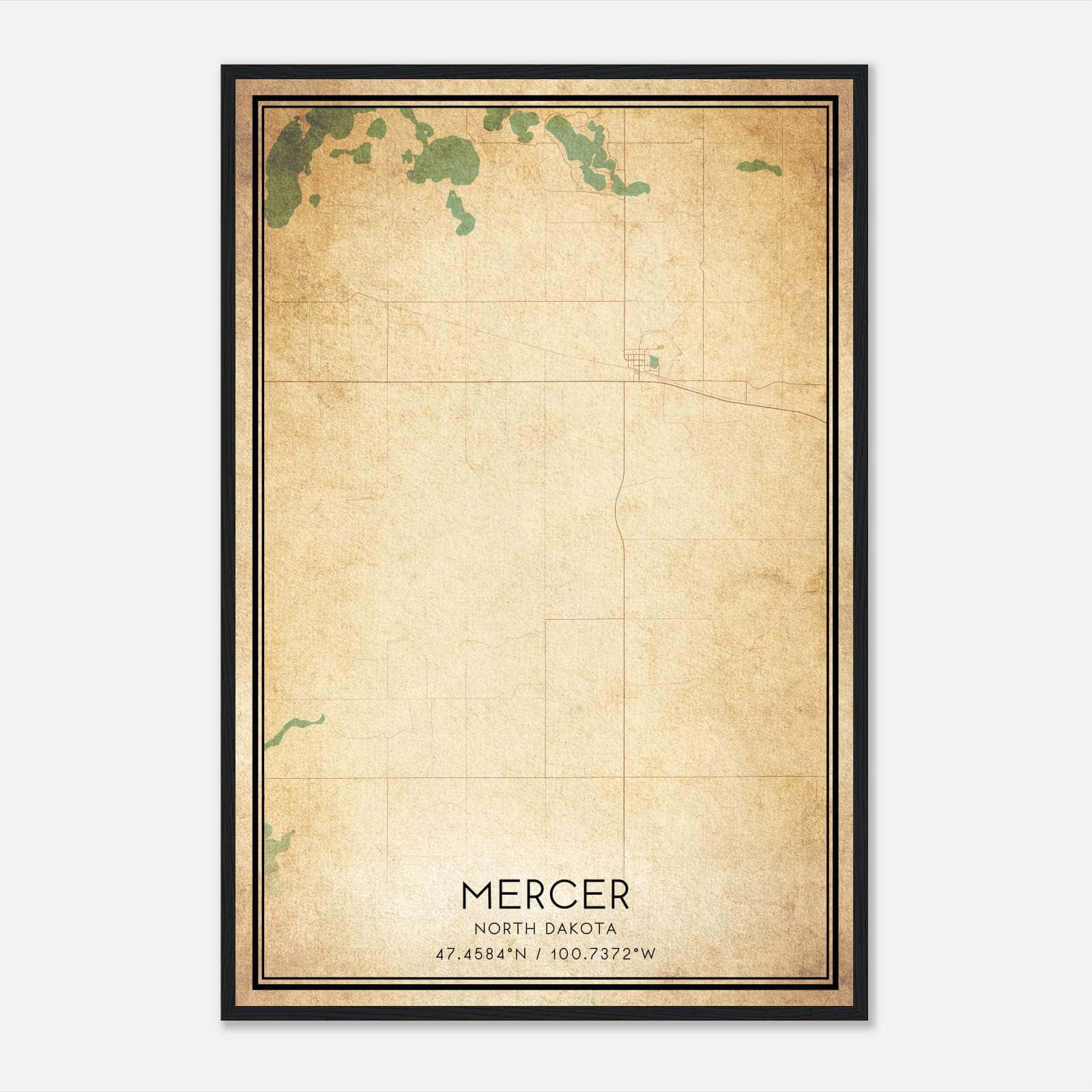 Vintage Mercer North Dakota Map Poster, Mercer ND City Road Wall Art ...