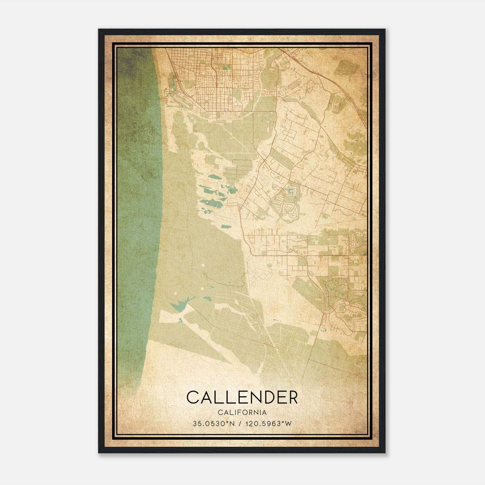 Vintage Callender California Map Poster, Callender CA City Road Wall ...