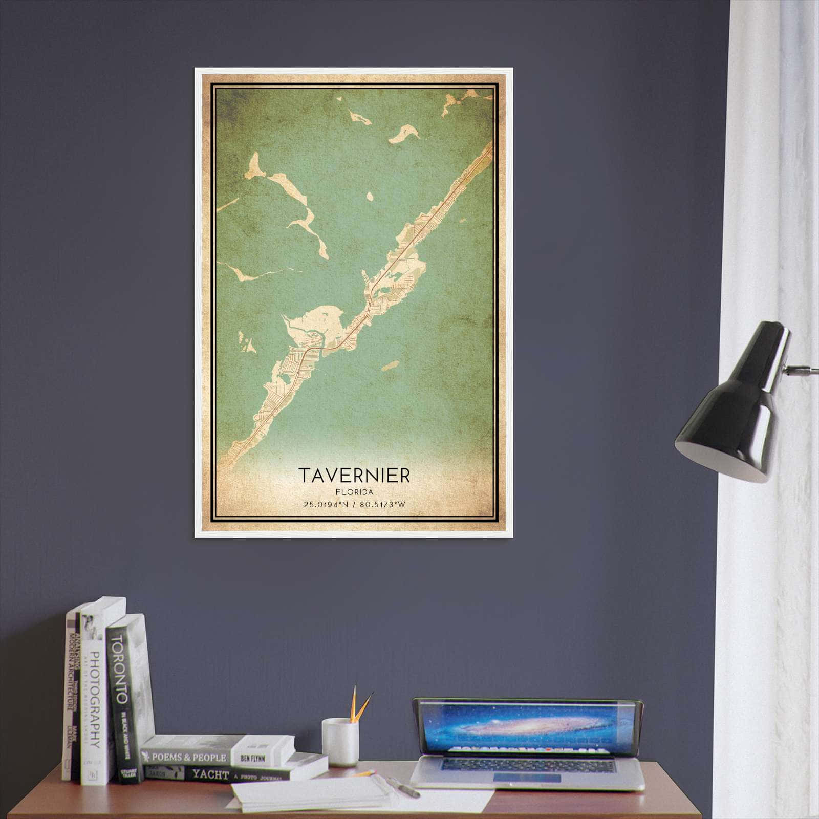 Vintage Tavernier Florida Map Poster, Tavernier FL City Road Wall Art ...