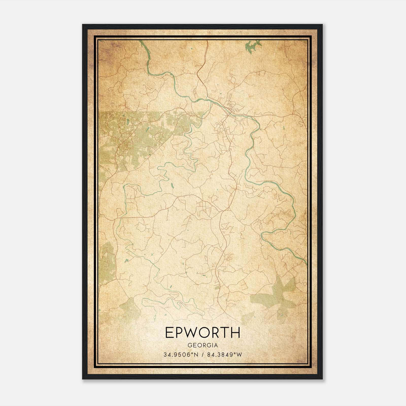 Vintage Epworth Georgia Map Poster, Epworth GA City Road Wall Art Print ...