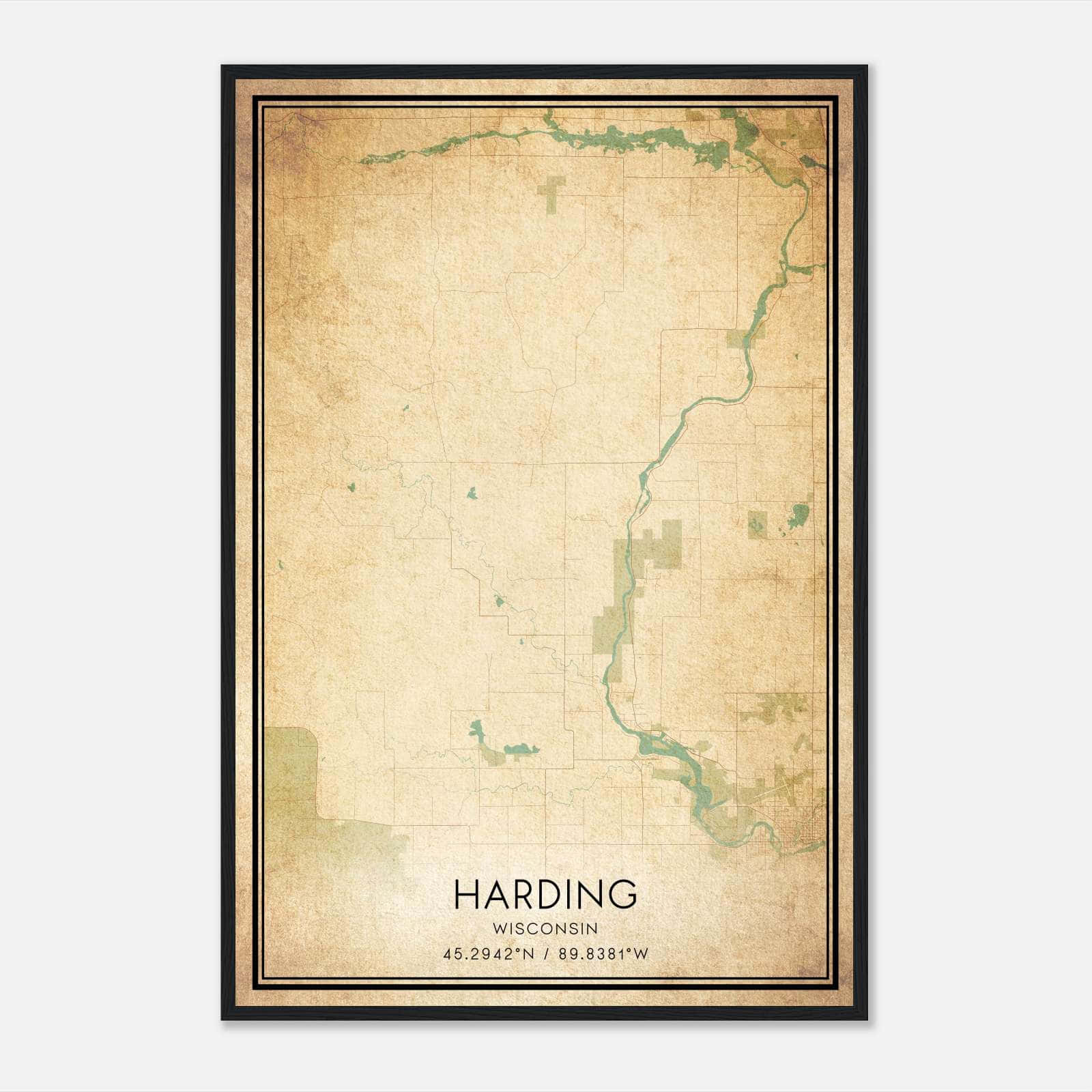 Vintage Harding Wisconsin Map Poster, Harding WI City Road Wall Art ...