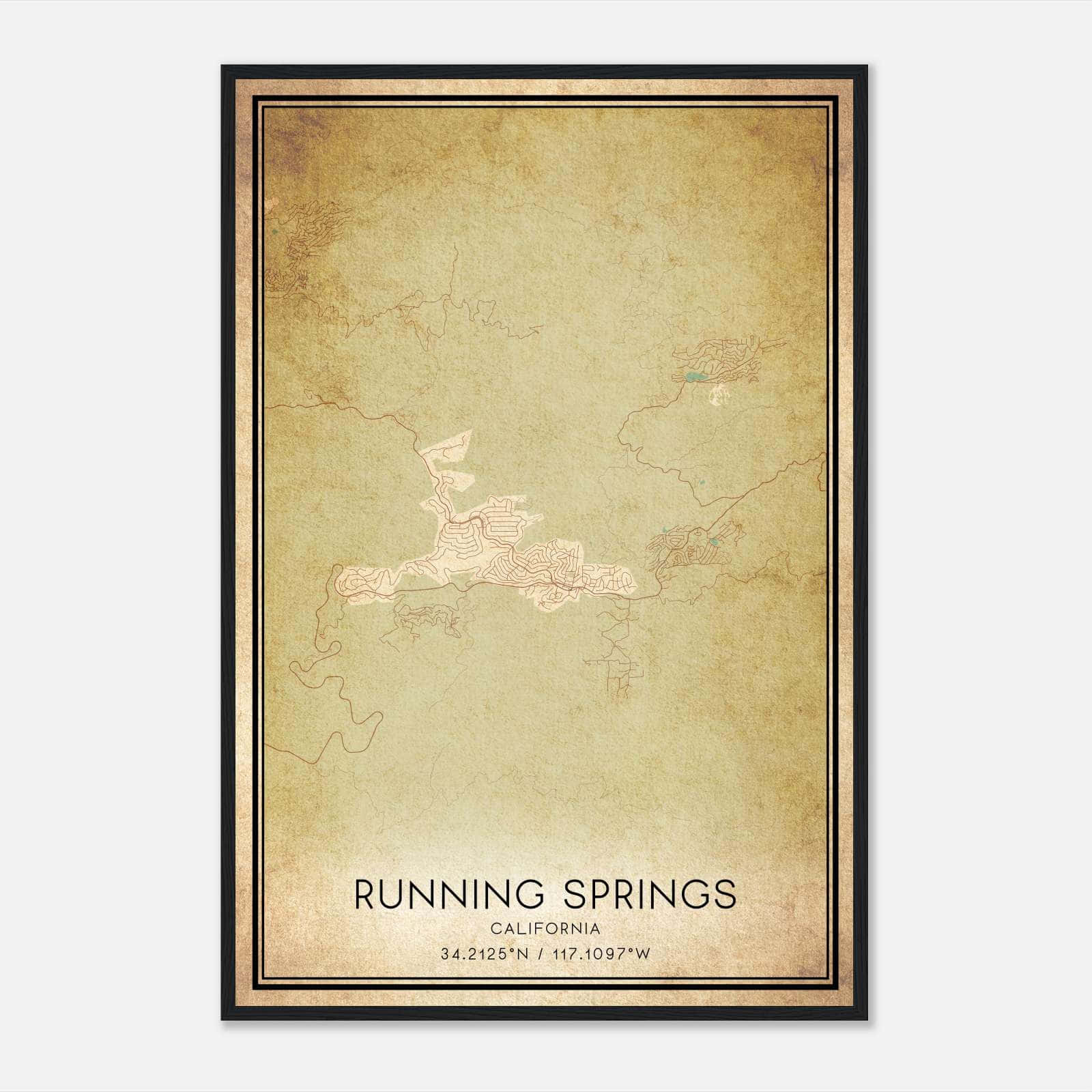 Vintage Running Springs California Map Poster, Running Springs CA City ...
