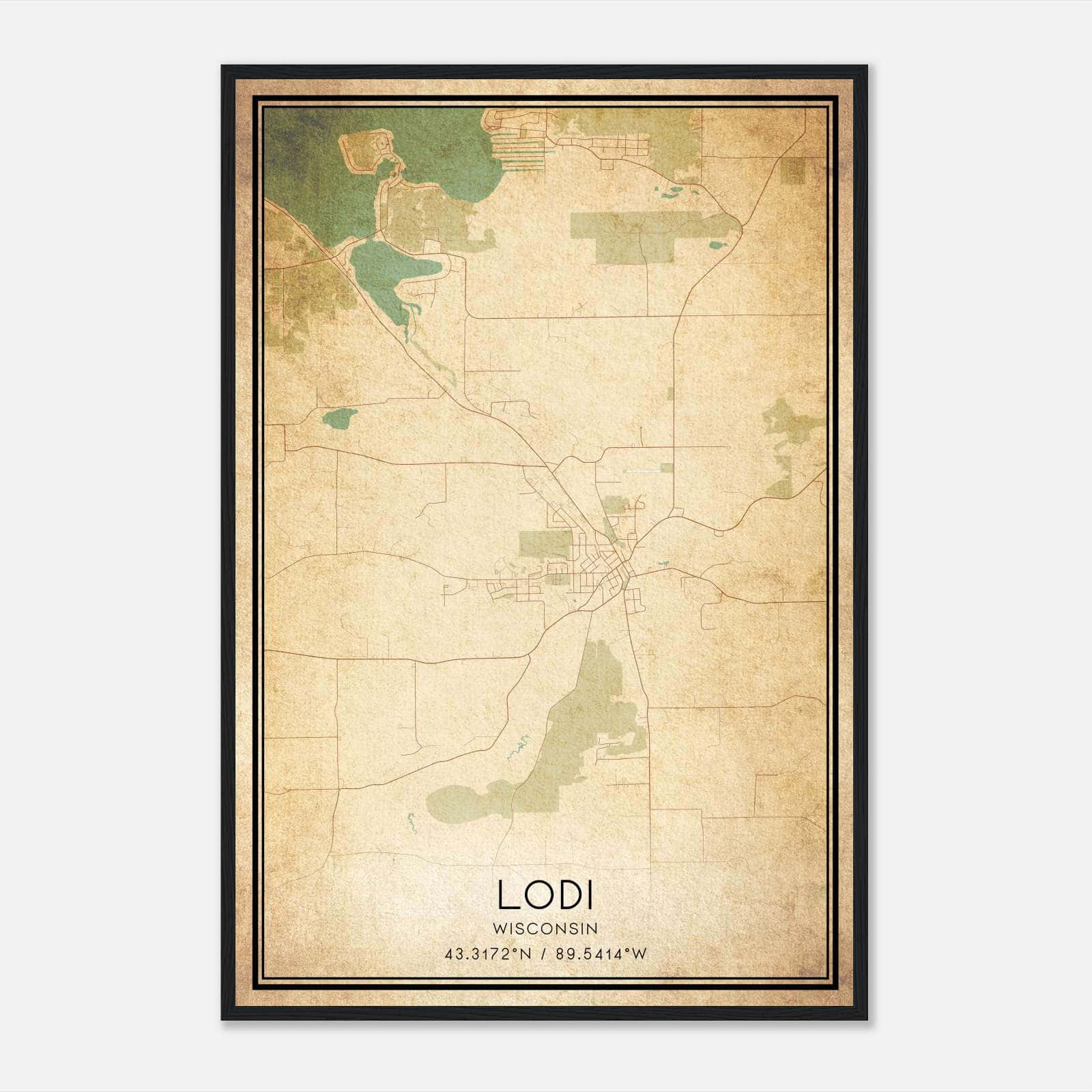 Vintage Lodi Wisconsin Map Poster, Lodi WI City Road Wall Art Print ...