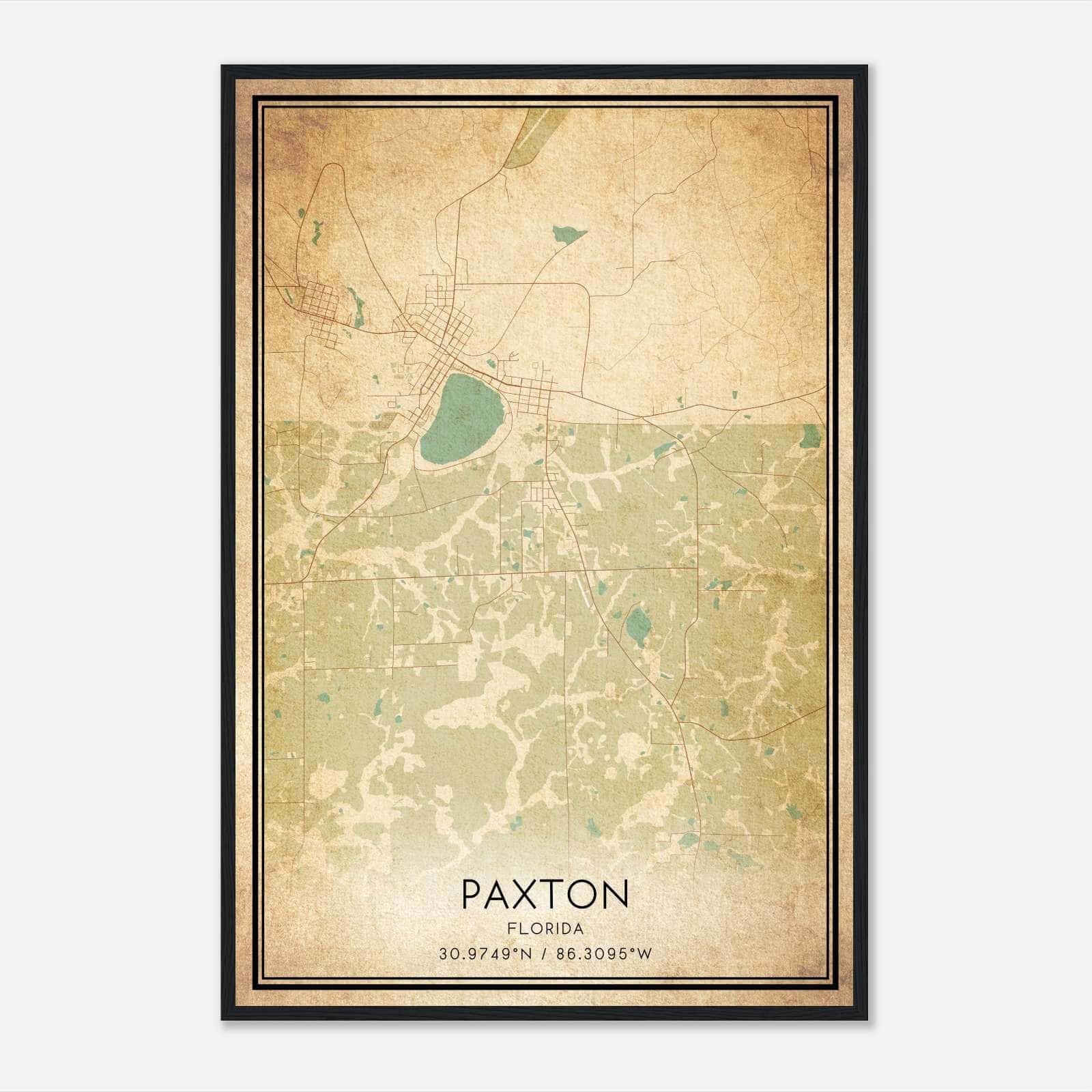 Vintage Paxton Florida Map Poster, Paxton FL City Road Wall Art Print ...
