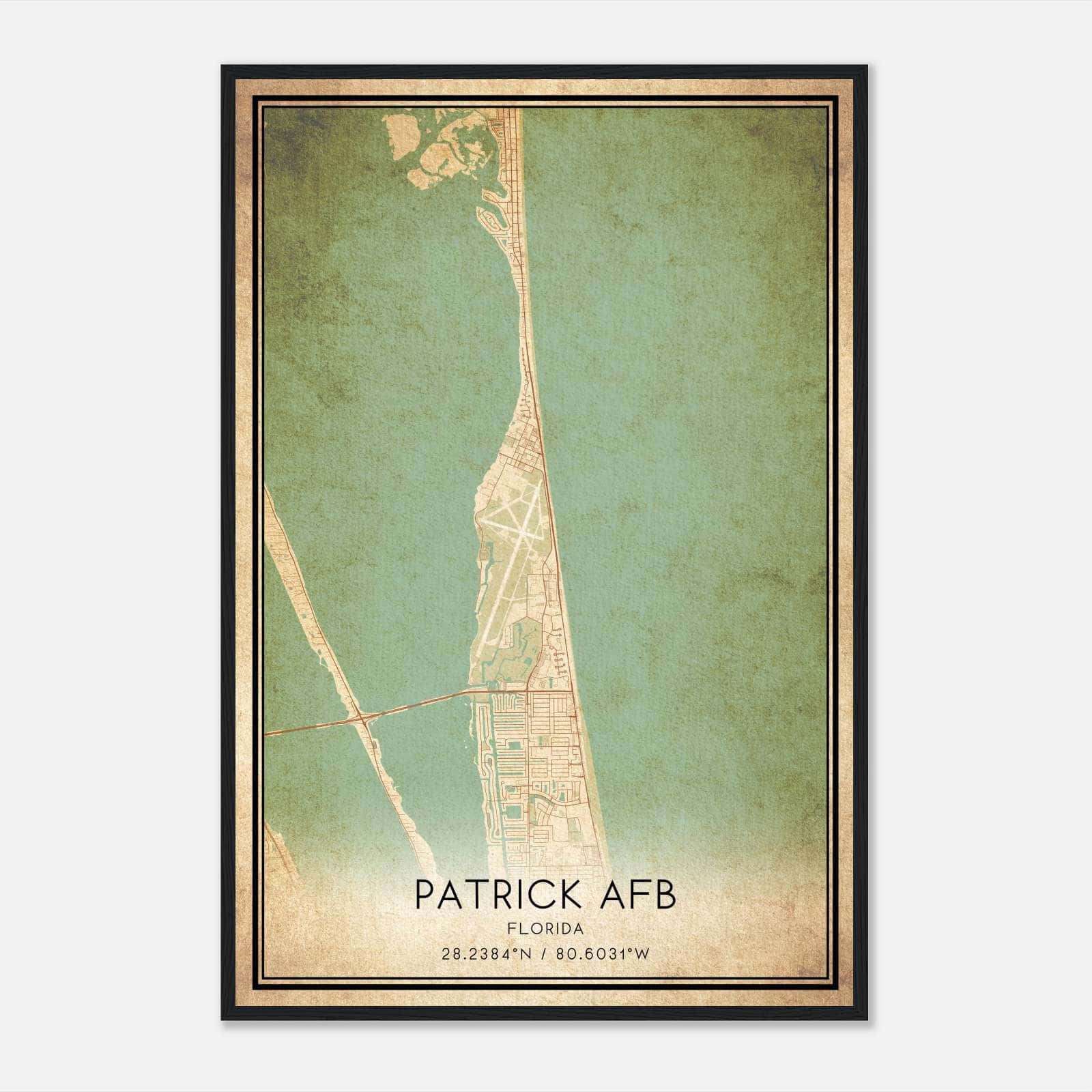 Vintage Patrick Afb Florida Map Poster, Patrick Afb FL City Road Wall ...