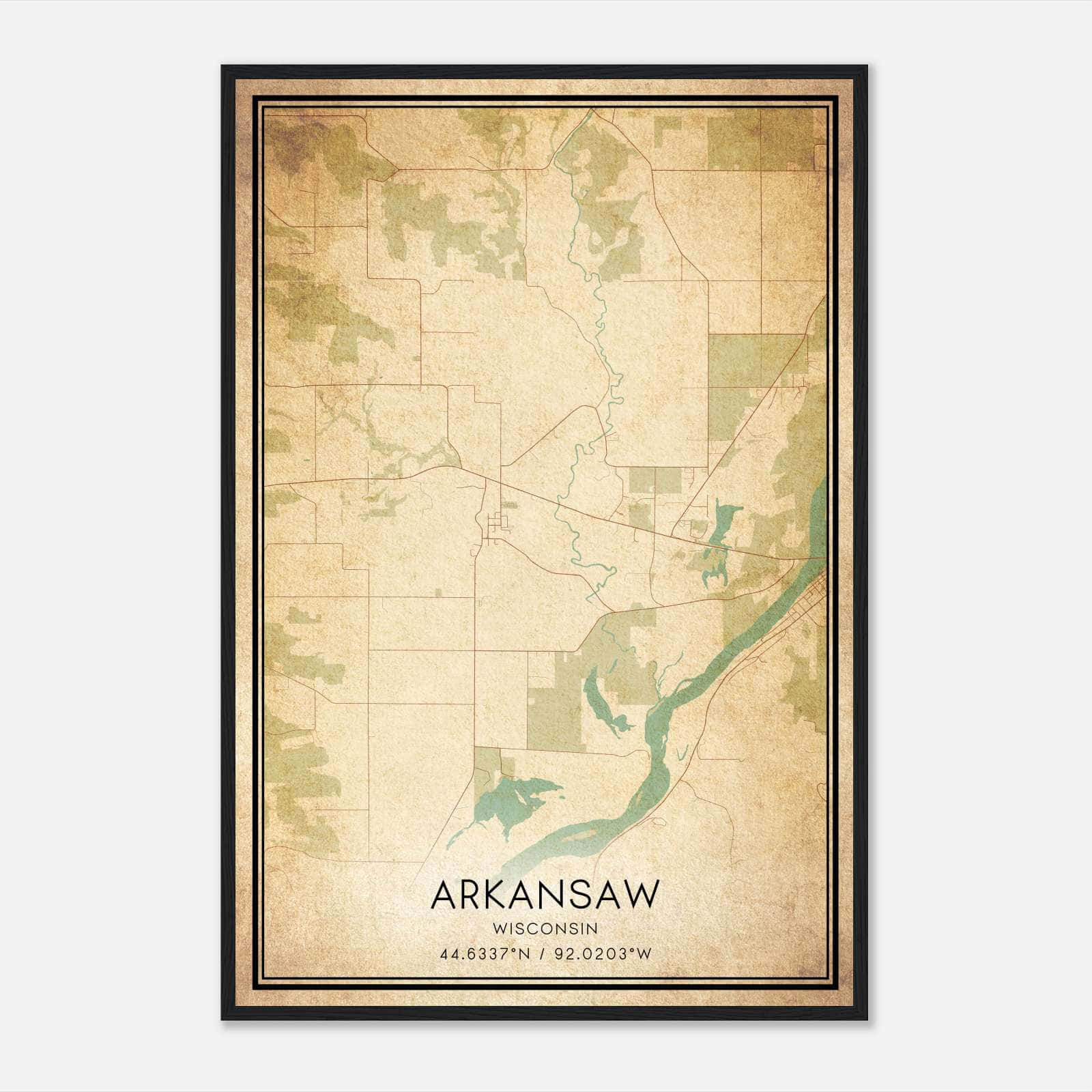 Vintage Arkansaw Wisconsin Map Poster, Arkansaw WI City Road Wall Art ...