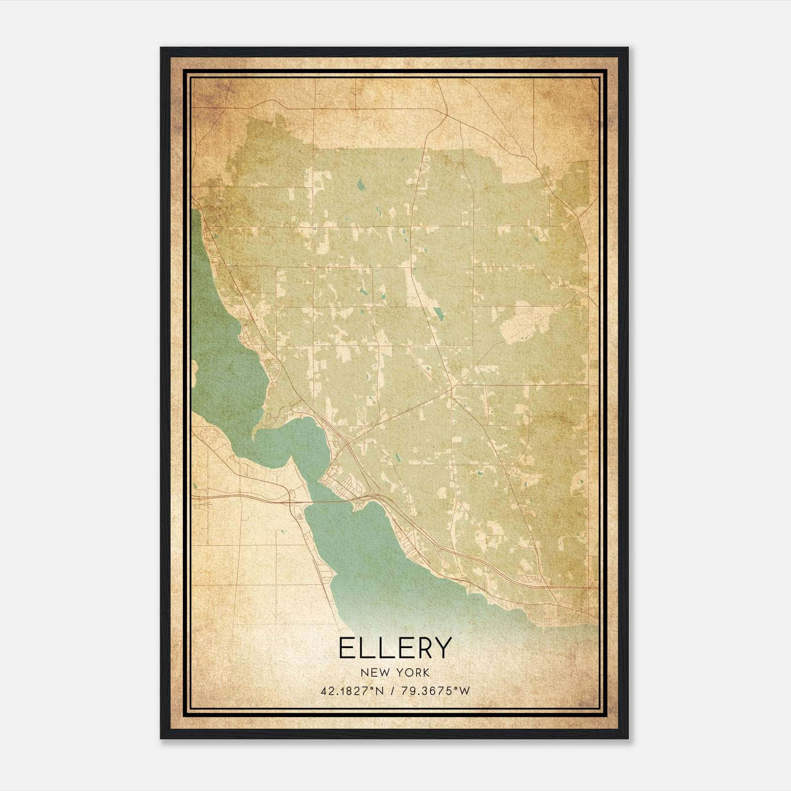 Vintage Ellery New York Map Poster, Ellery NY City Road Wall Art Print ...