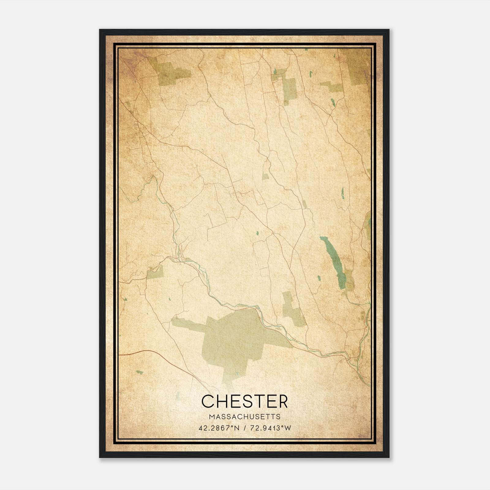 Vintage Chester Massachusetts Map Poster, Chester MA City Road Wall Art ...