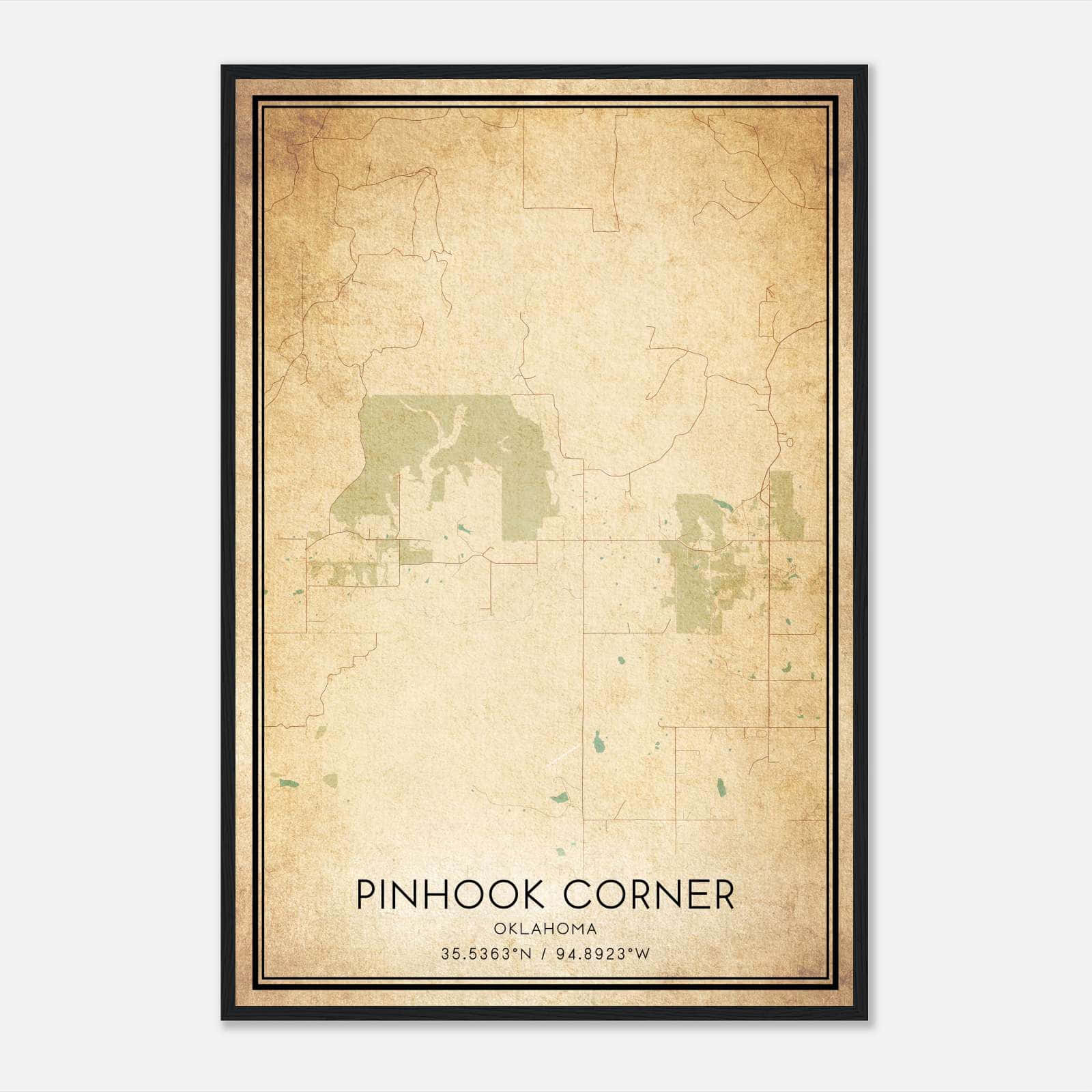 Vintage Pinhook Corner Oklahoma Map Poster, Pinhook Corner OK City Road ...
