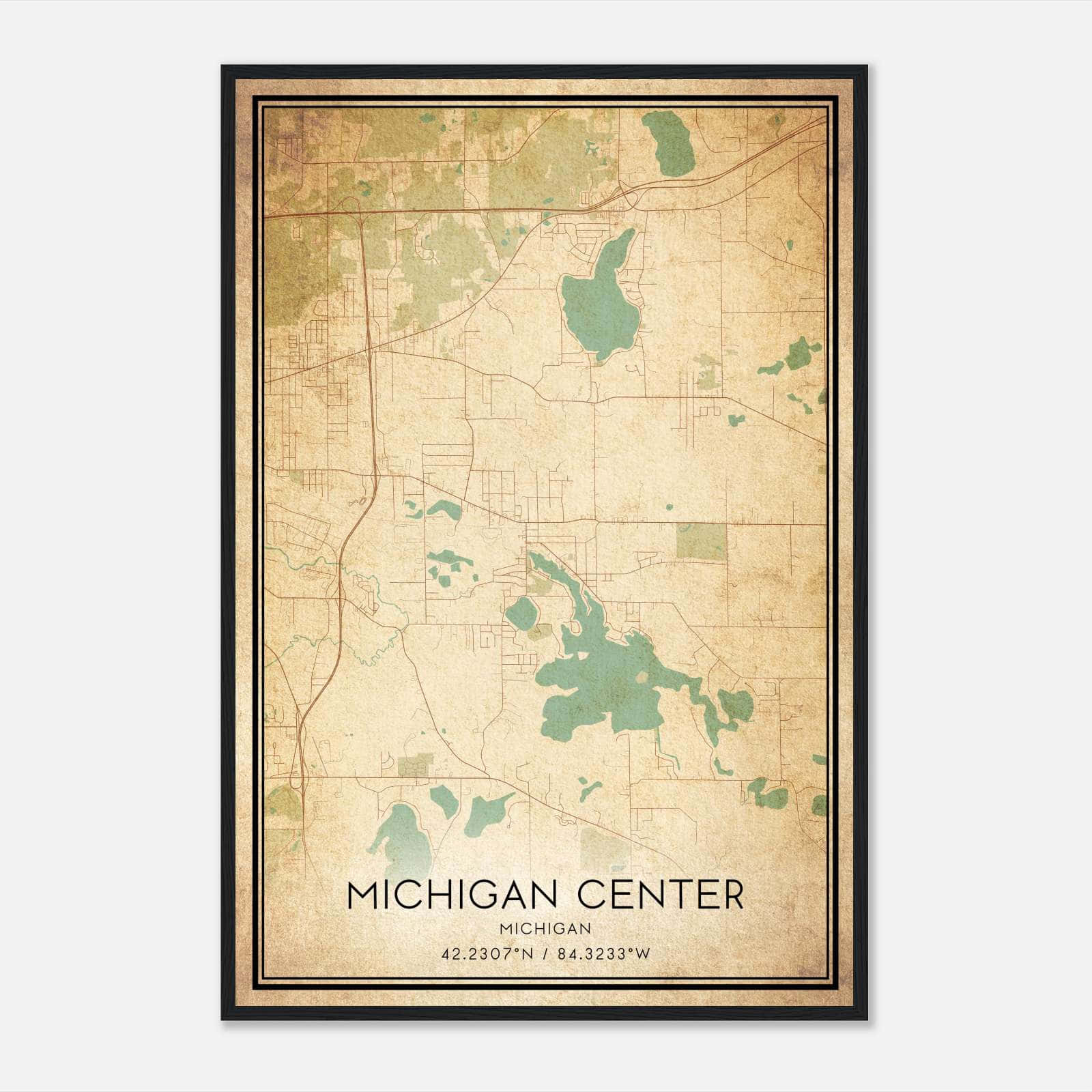 Vintage Michigan Center Michigan Map Poster, Michigan Center MI City ...