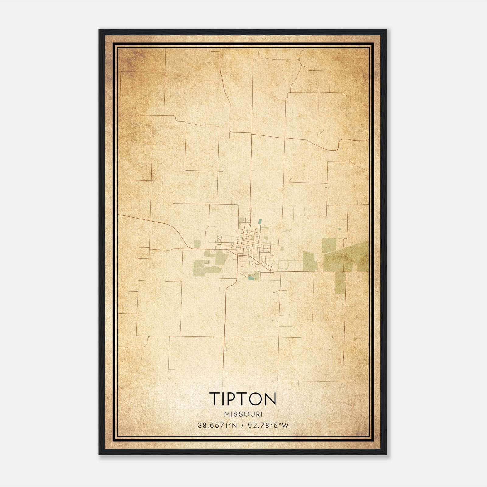 Vintage Tipton Missouri Map Poster, Tipton MO City Road Wall Art Print ...
