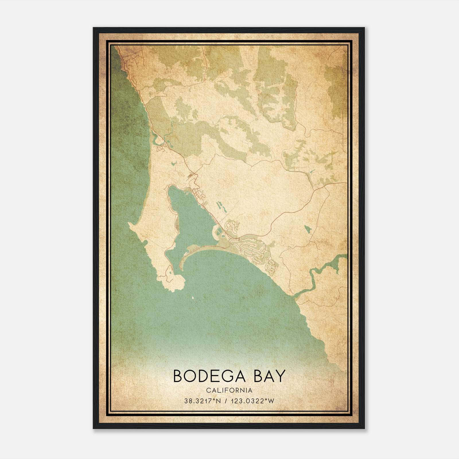 Vintage Bodega Bay California Map Poster, Bodega Bay CA City Road Wall ...