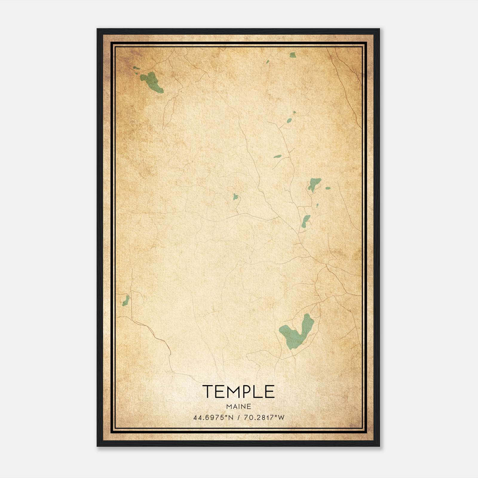 Vintage Temple Maine Map Poster, Temple ME City Road Wall Art Print ...