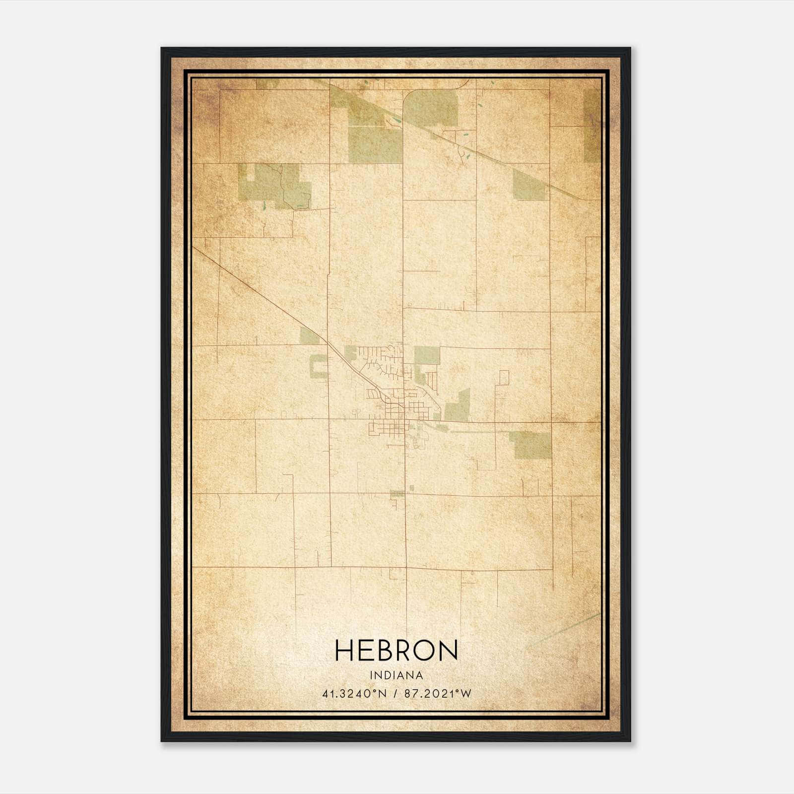 Vintage Hebron Indiana Map Poster, Hebron IN City Road Wall Art Print ...