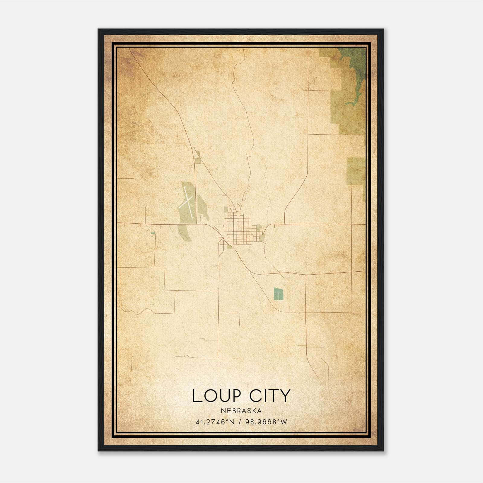 Vintage Loup City Nebraska Map Poster, Loup City NE City Road Wall Art Print - Custom Maps & Posters