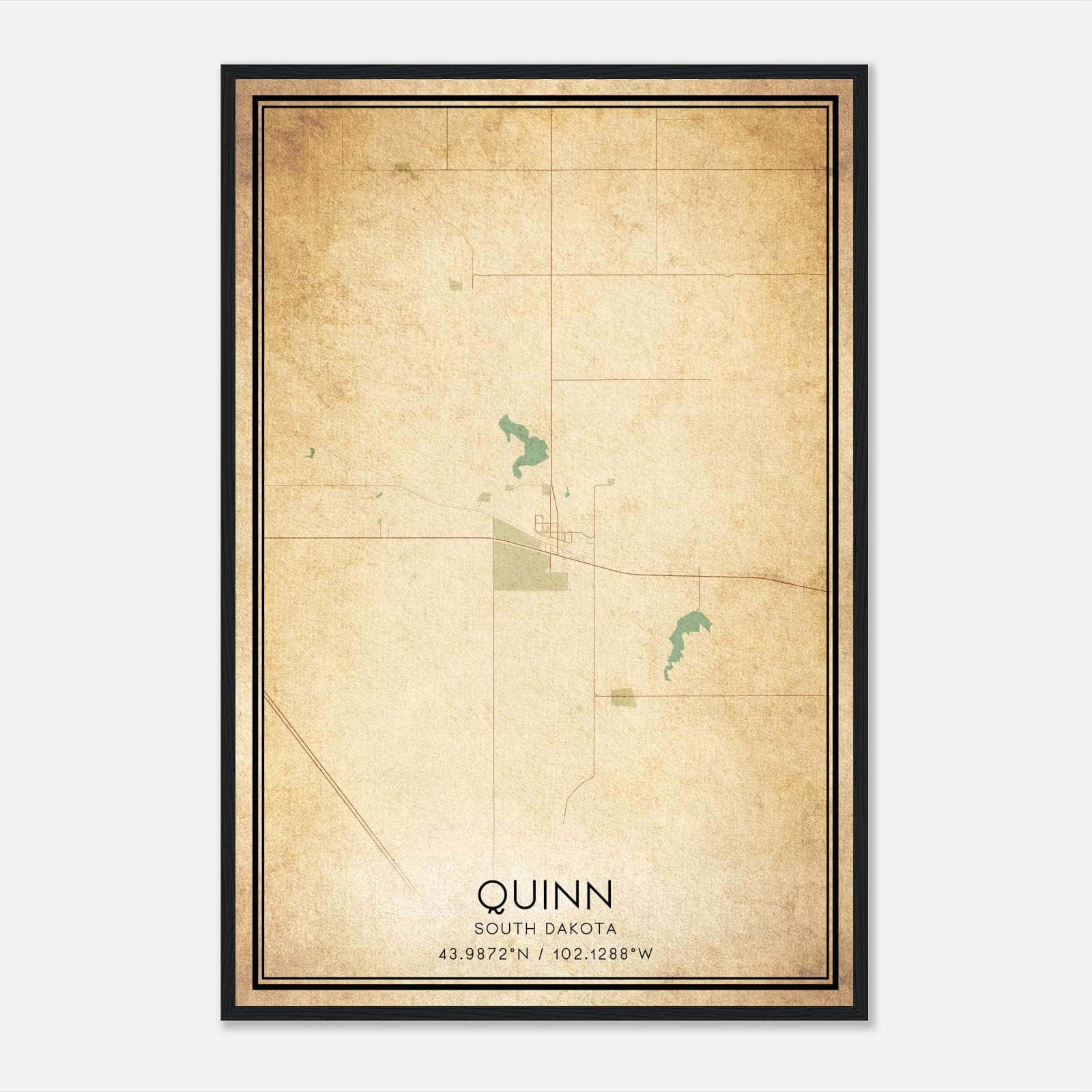 Vintage Quinn South Dakota Map Poster, Quinn SD City Road Wall Art ...