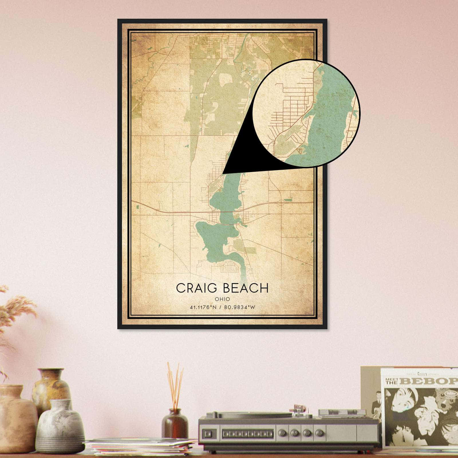 Vintage Craig Beach Ohio Map Poster, Craig Beach OH City Road Wall Art ...