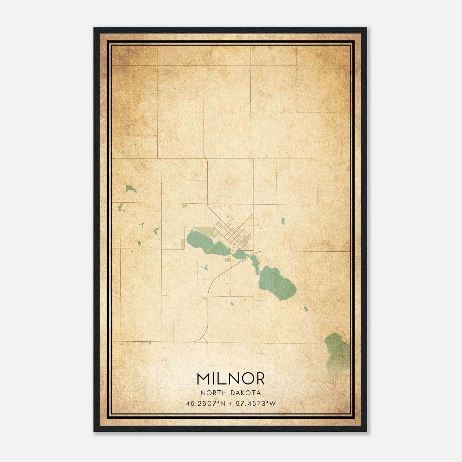 Vintage Milnor North Dakota Map Poster, Milnor ND City Road Wall Art ...