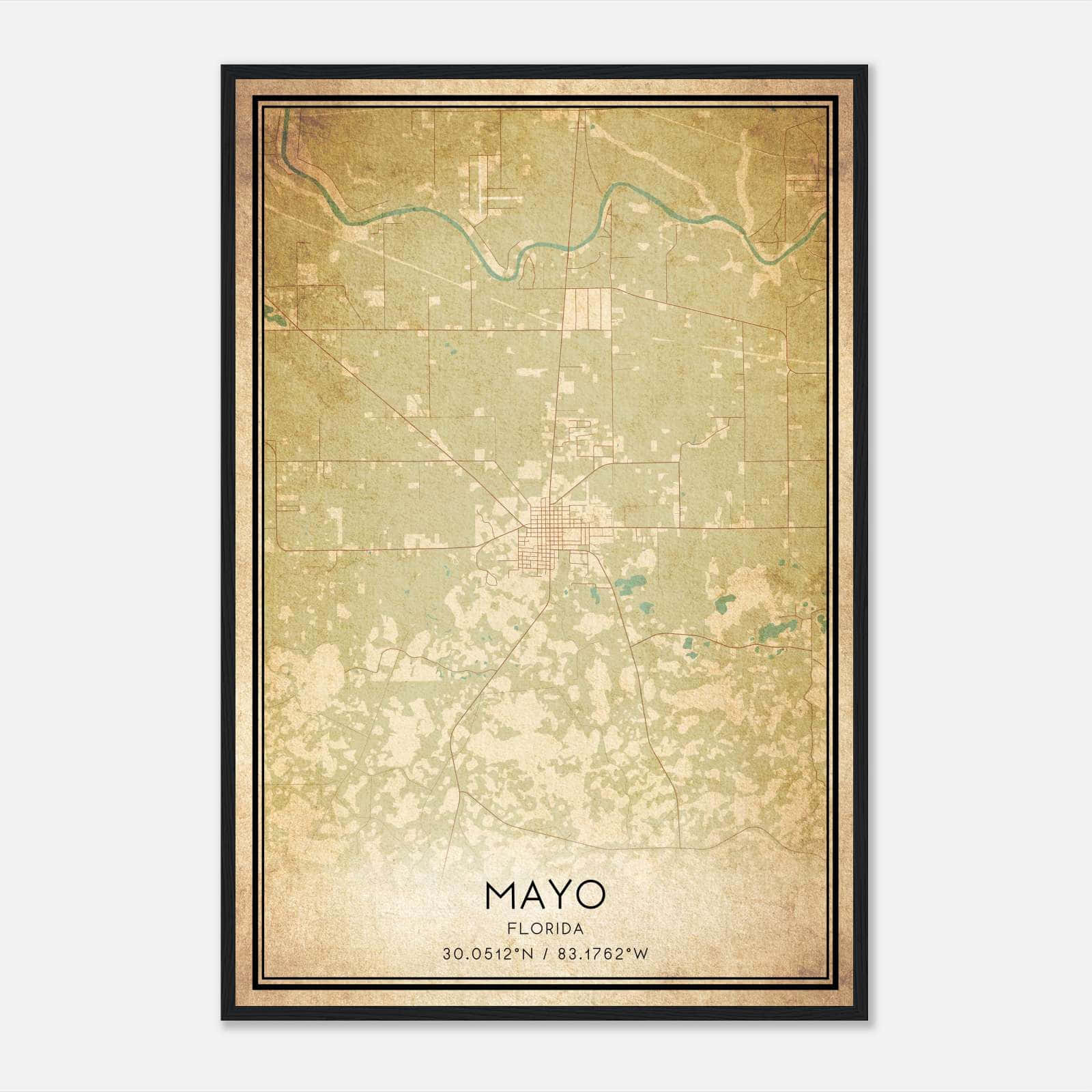 Vintage Mayo Florida Map Poster, Mayo FL City Road Wall Art Print ...