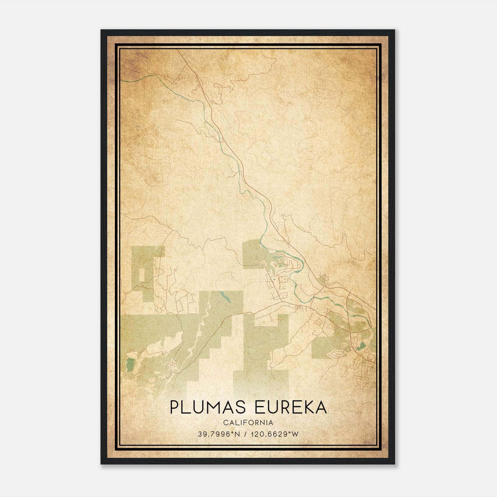 Vintage Plumas Eureka California Map Poster, Plumas Eureka CA City Road ...