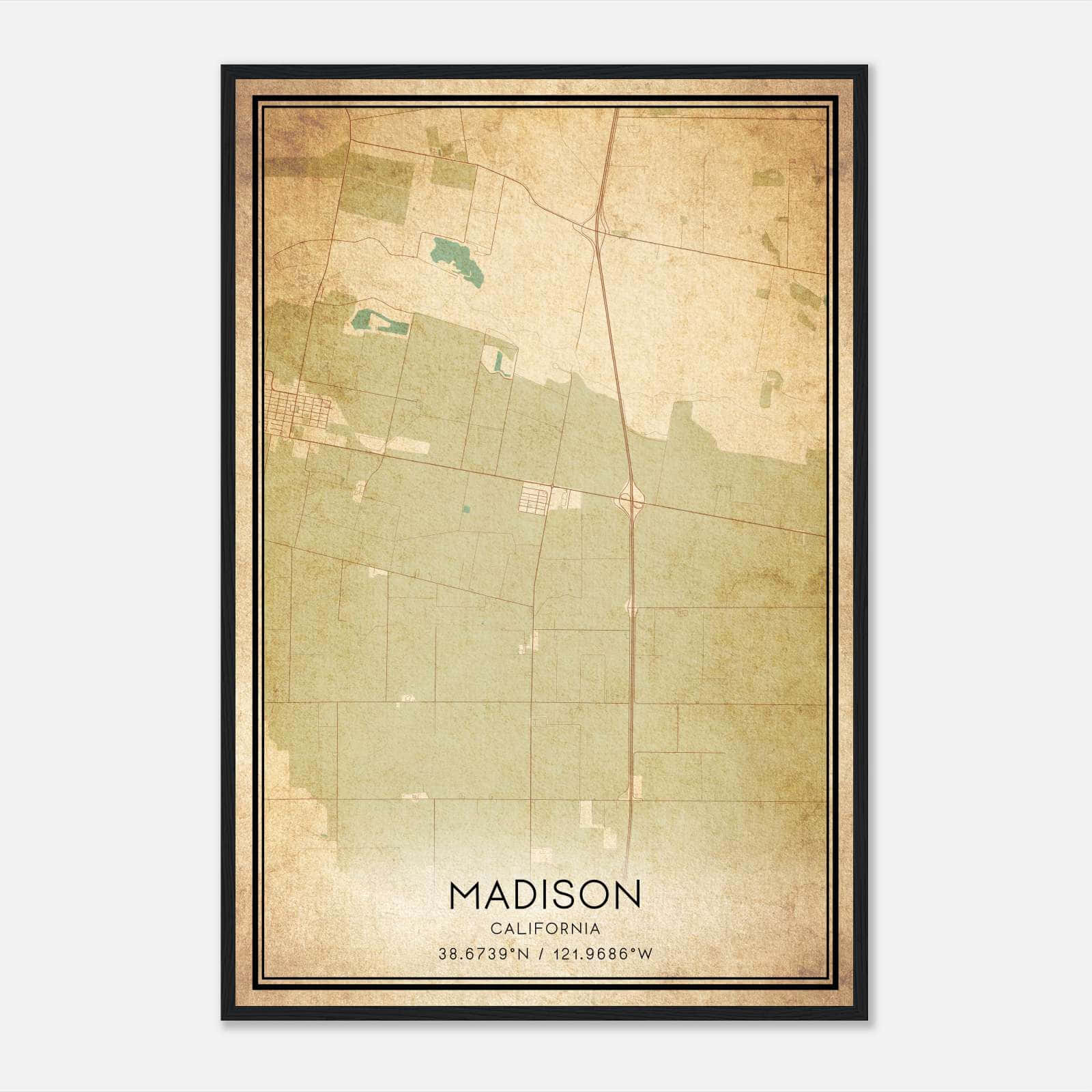 Vintage Madison California Map Poster, Madison CA City Road Wall Art ...