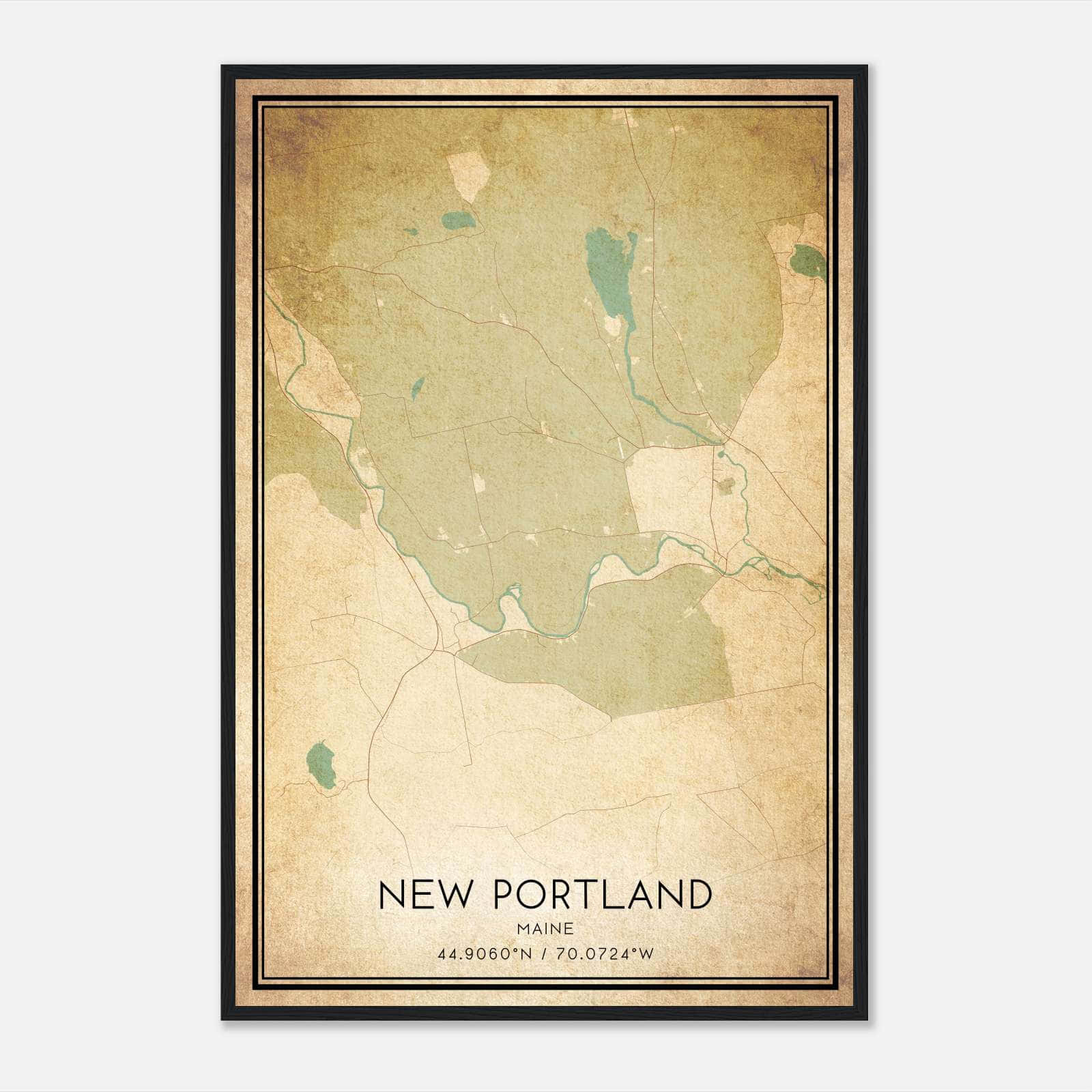 Vintage New Portland Maine Map Poster, New Portland ME City Road Wall ...