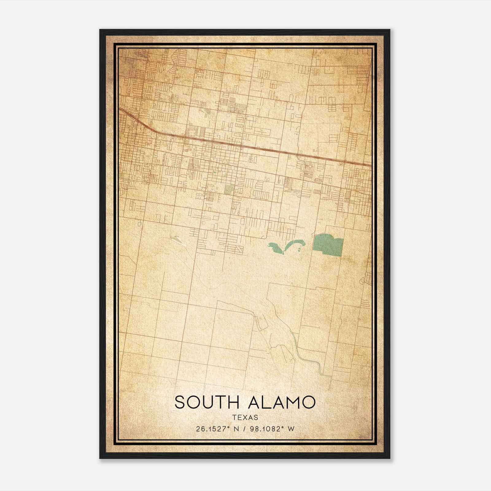 Vintage South Alamo Texas Map Poster, South Alamo TX City Road Wall Art ...