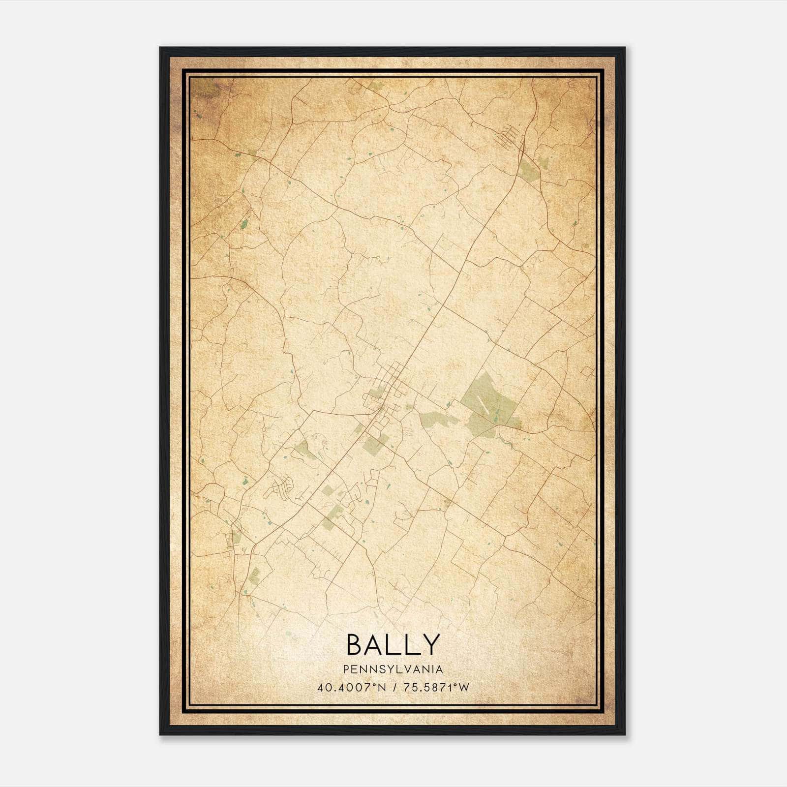 Vintage Bally Pennsylvania Map Poster, Bally PA City Road Wall Art ...