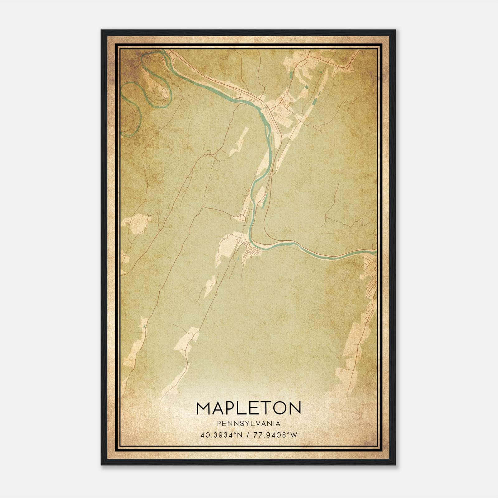 Vintage Mapleton Pennsylvania Map Poster, Mapleton PA City Road Wall ...