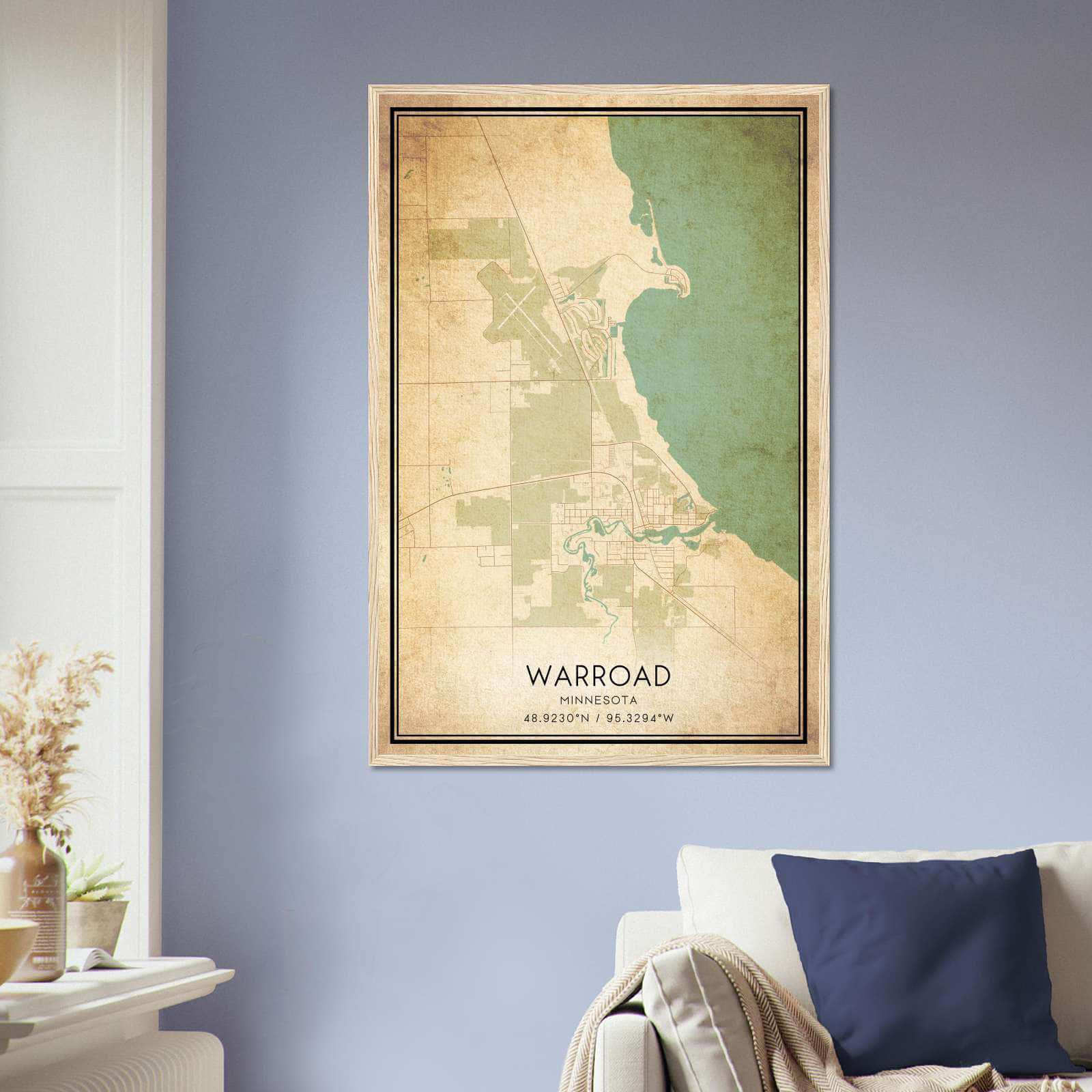Vintage Warroad Minnesota Map Poster, Warroad MN City Road Wall Art ...